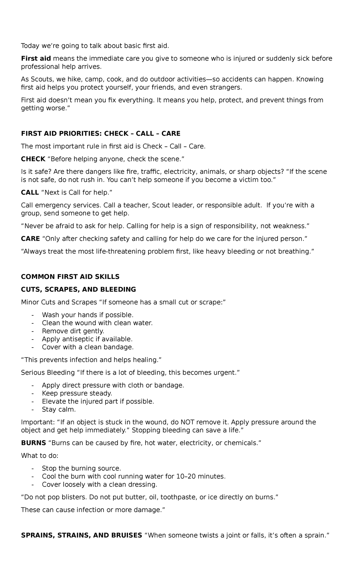 First Aid Basics: Essential Skills and Priorities for Scouts - Studocu