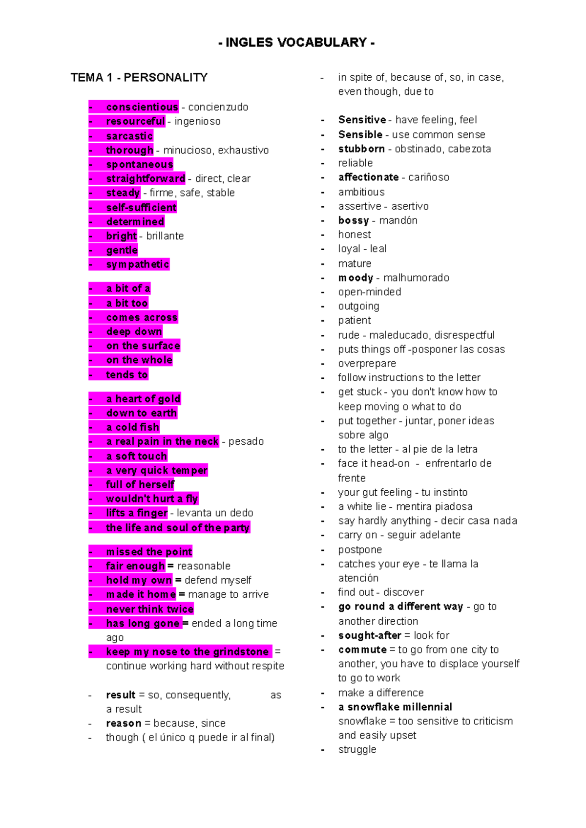 Ingles Vocabulary - vocabulario - INGLES VOCABULARY - TEMA 1 ...