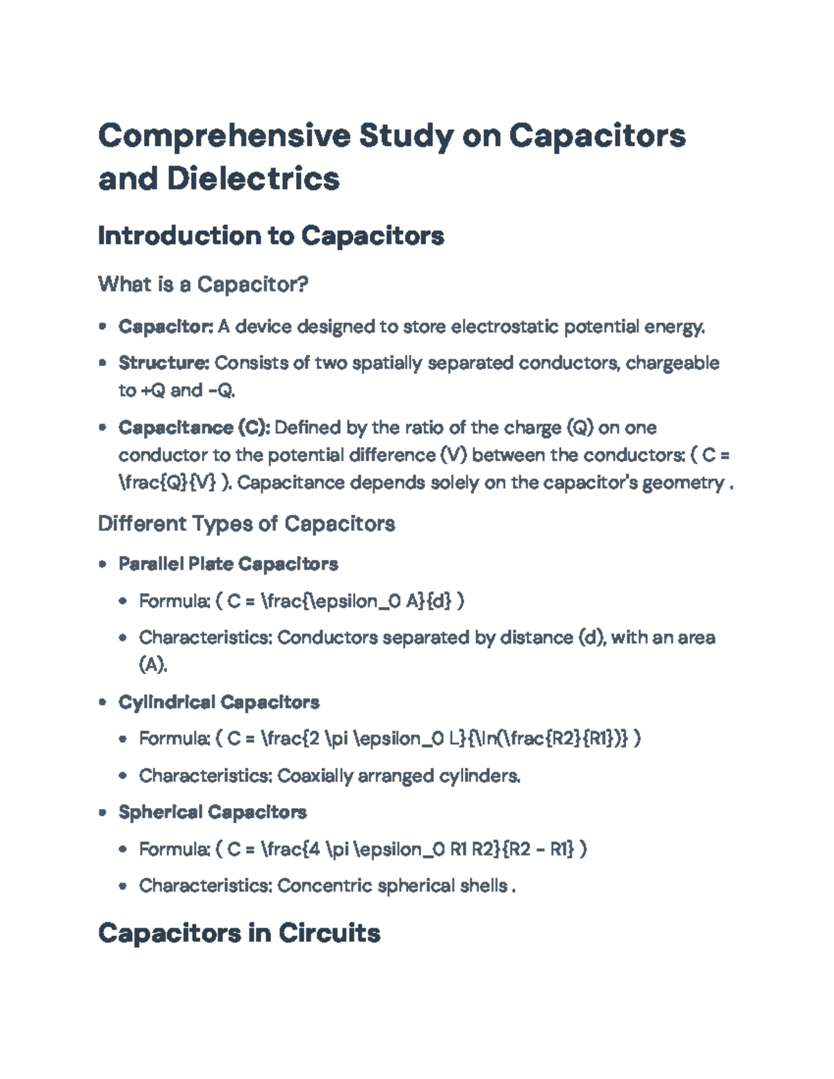 Comprehensive Study on Capacitors and Dielectrics (ENG 101 Final Exam ...