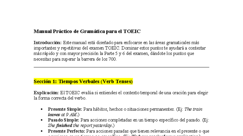Manual Práctico de Gramática para el TOEIC: Claves y Ejercicios - Studocu