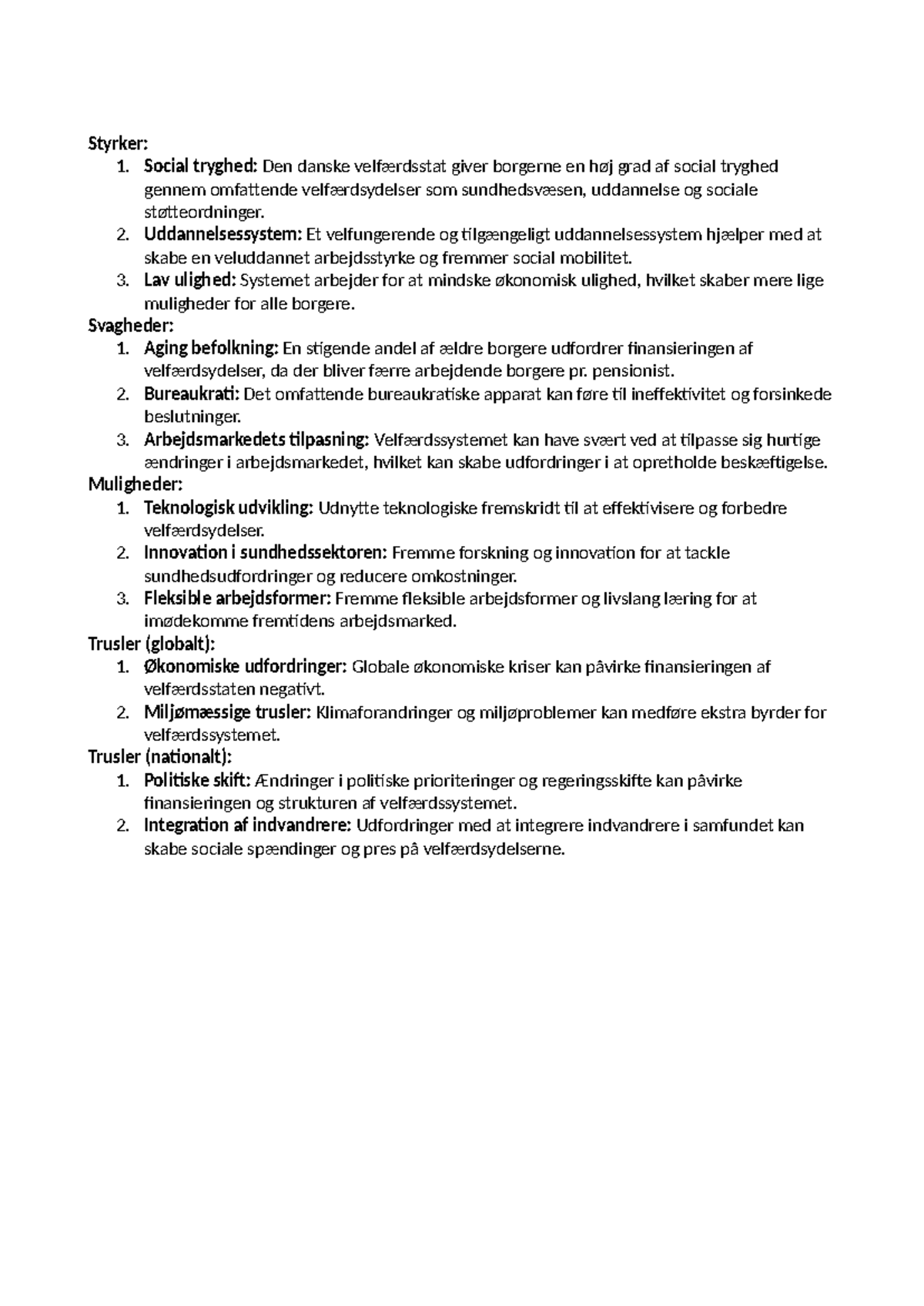 SWOT Analyse af Dansk Velfærdsstat: Styrker, Svagheder, Muligheder ...