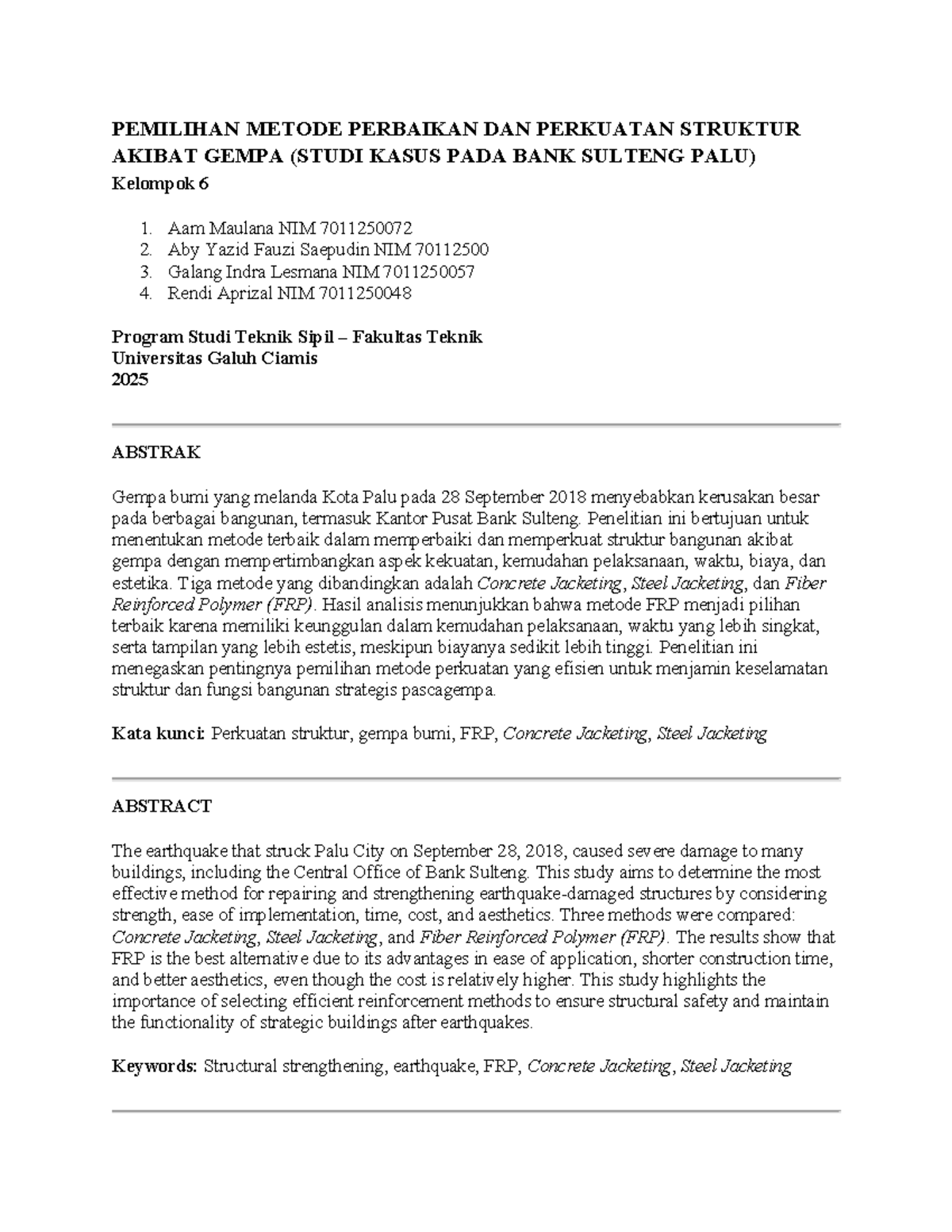 PEMILIHAN METODE PERBAIKAN STRUKTUR PASCA GEMPA (TEKNIK SIPIL) - Studocu
