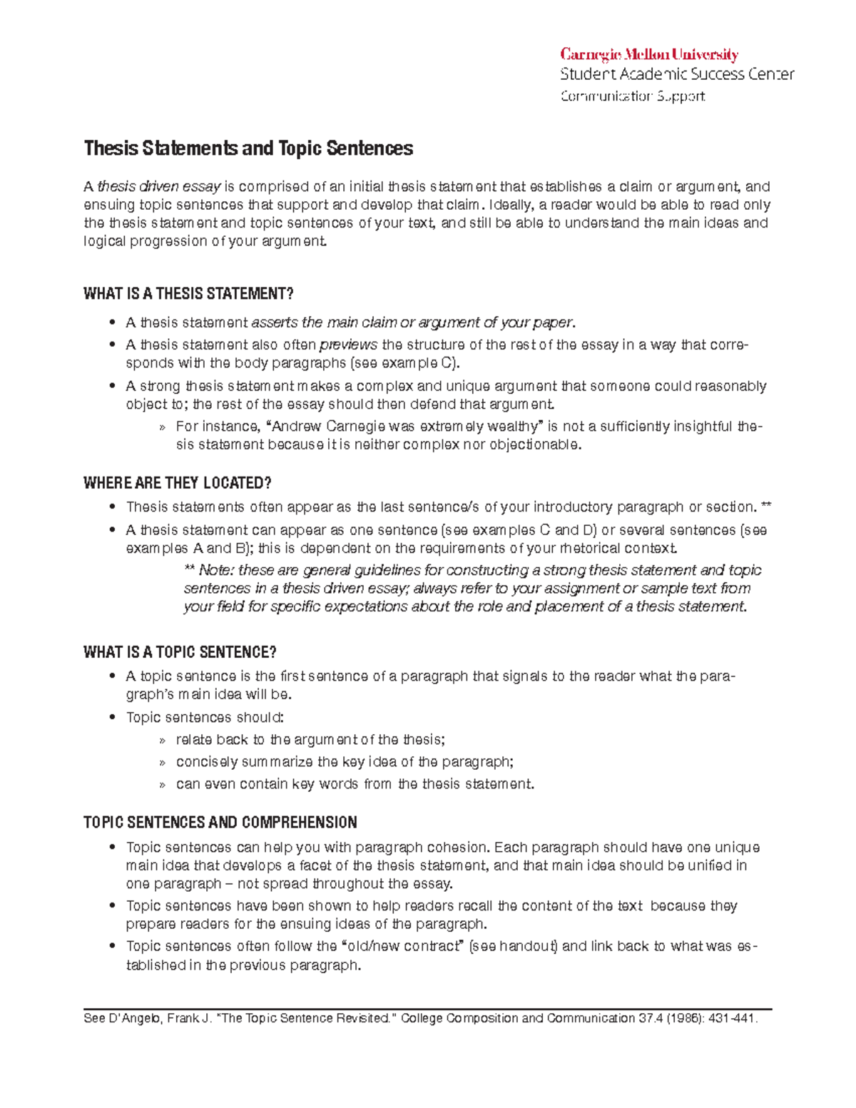 Constructing Effective Thesis Statements and Topic Sentences - Studocu