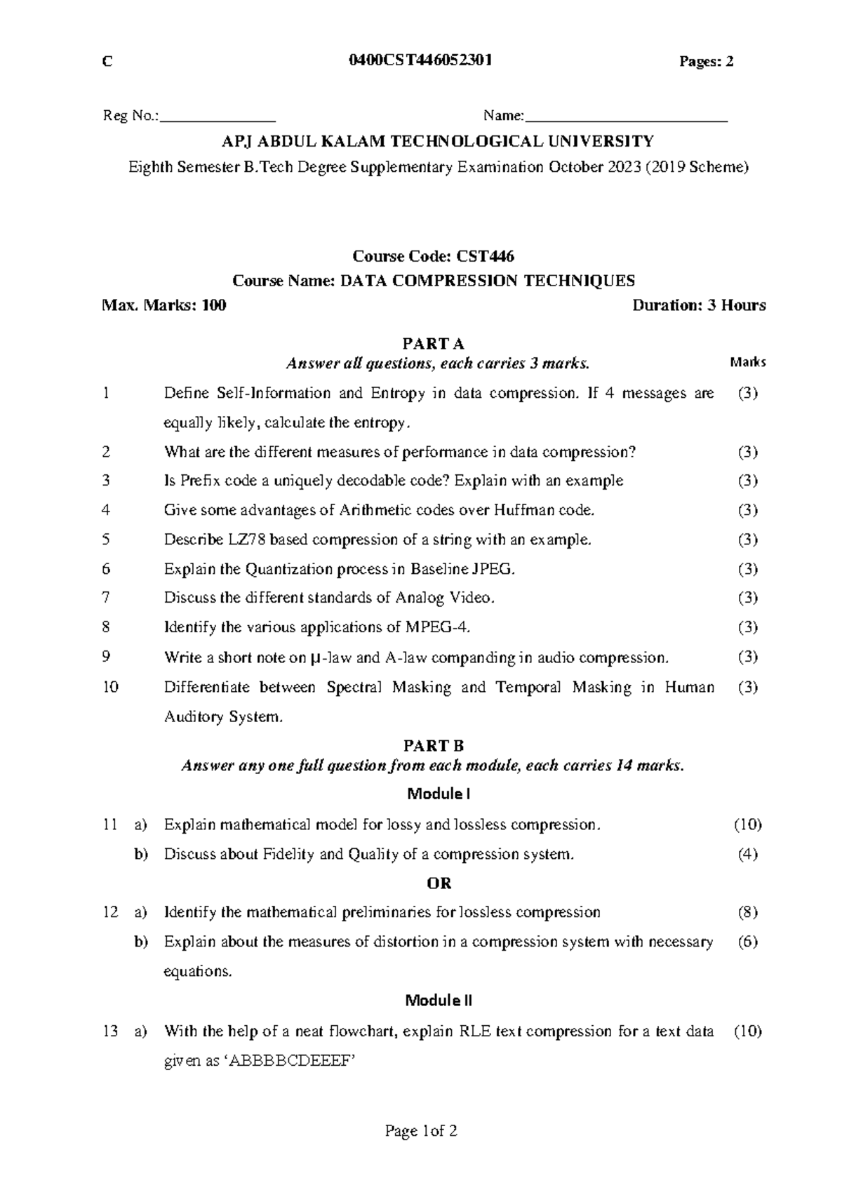 CST 0400 - Data Compression Techniques - Complete Notes & Solutions ...