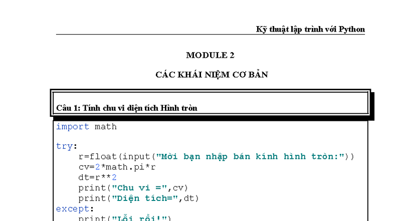 Kỹ thuật lập trình với Python - MODULE 2: Các bài tập cơ bản - Studocu