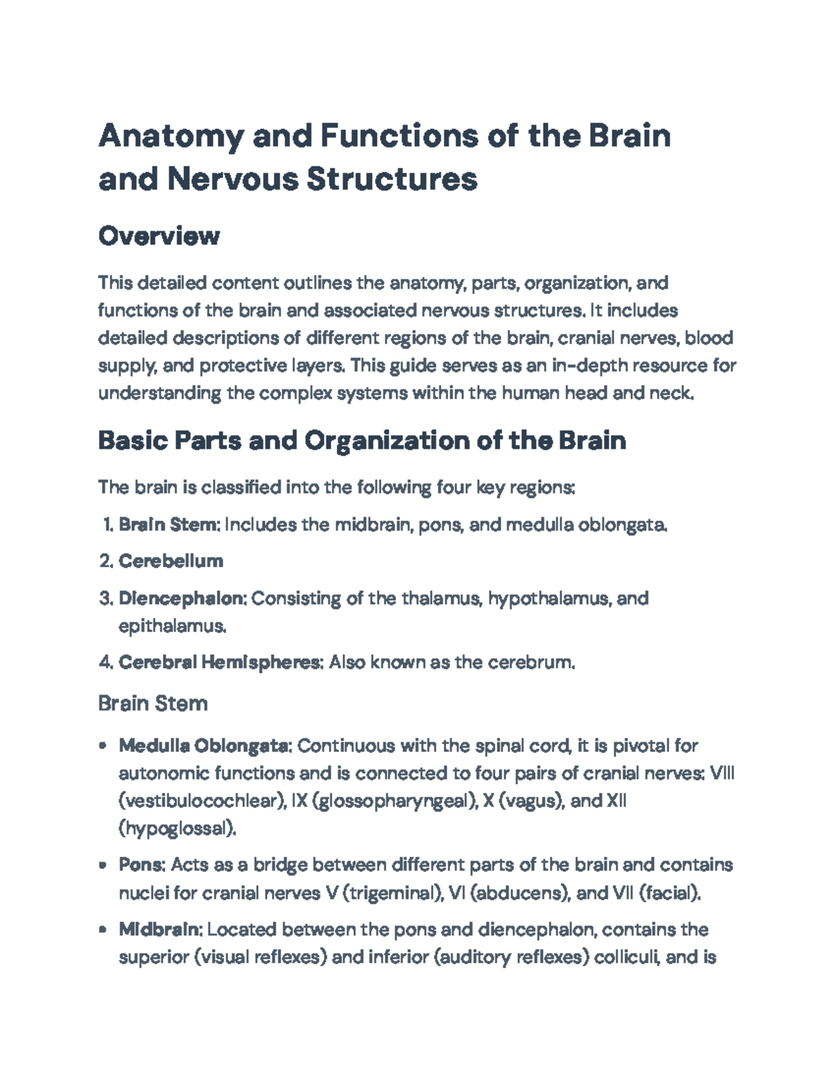 Brain Anatomy & Functions: Comprehensive Guide to Structures - Studocu