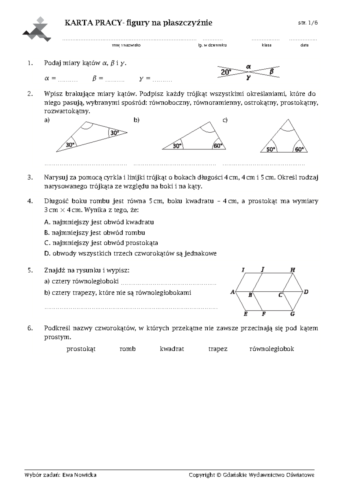 Karta Pracy: Figury Geometryczne - Klasa i Miary Kątów - Studocu