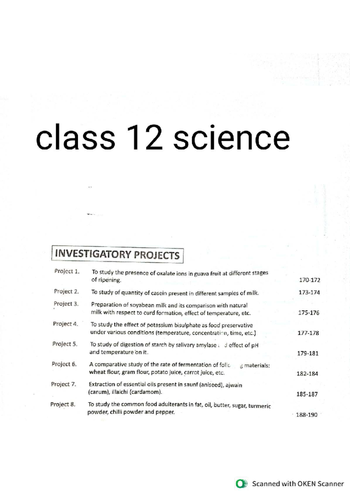 Class 12 Science Chemistry Investigatory Projects Overview - Studocu