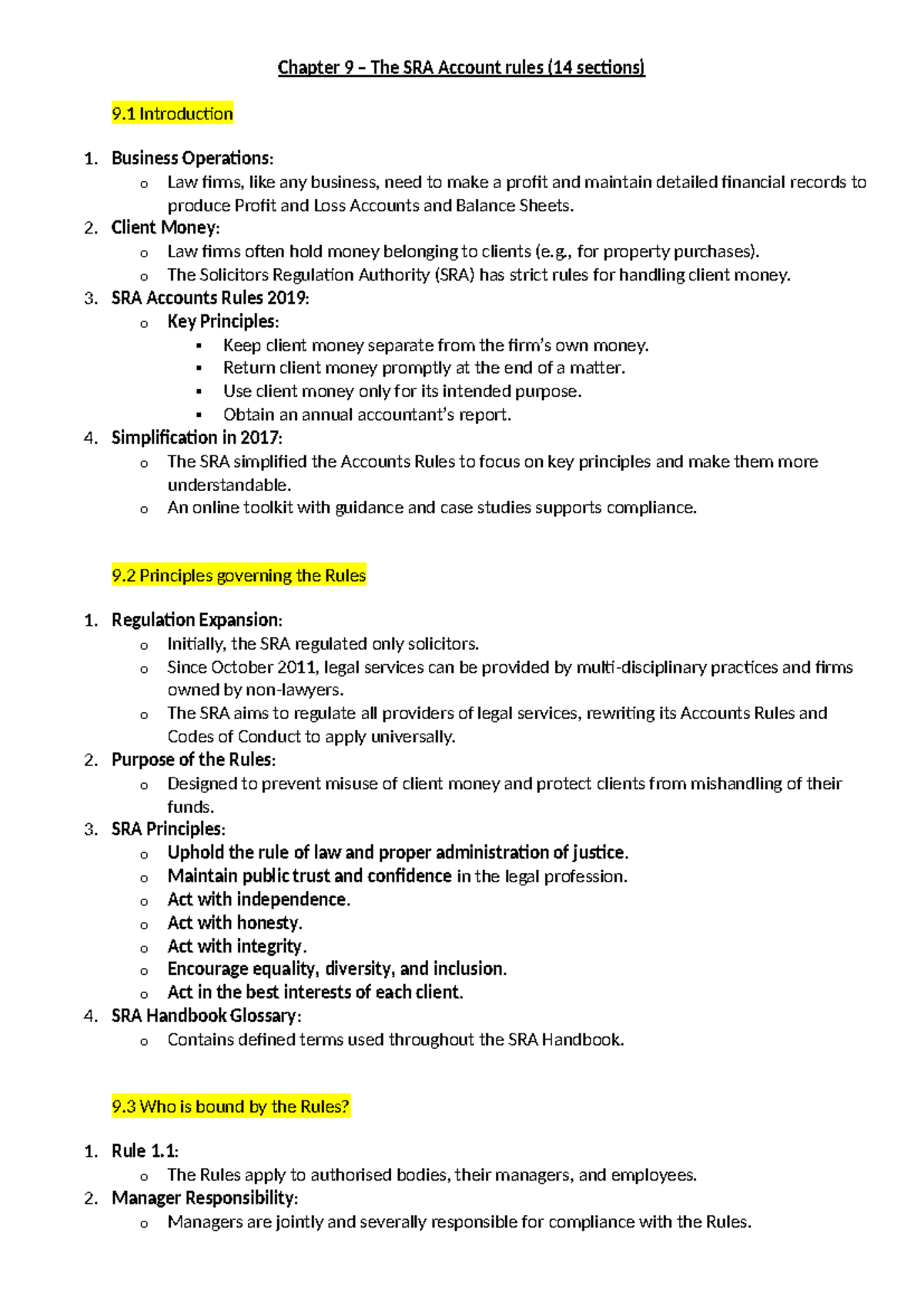 Chapter 9 - SRA Account Rules Overview and Key Principles - Studocu