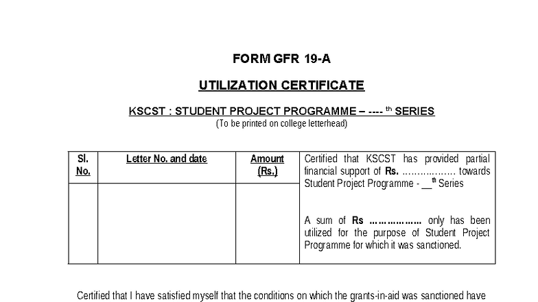 KSCST SPP Utilization Certificate Format for Student Projects - Studocu
