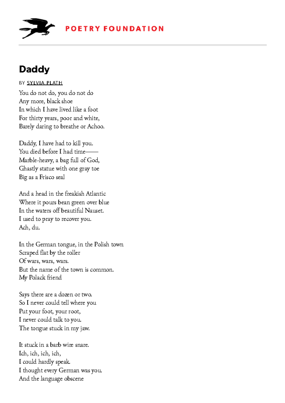 Daddy by Sylvia Plath: An Analysis of Themes and Imagery - Studocu