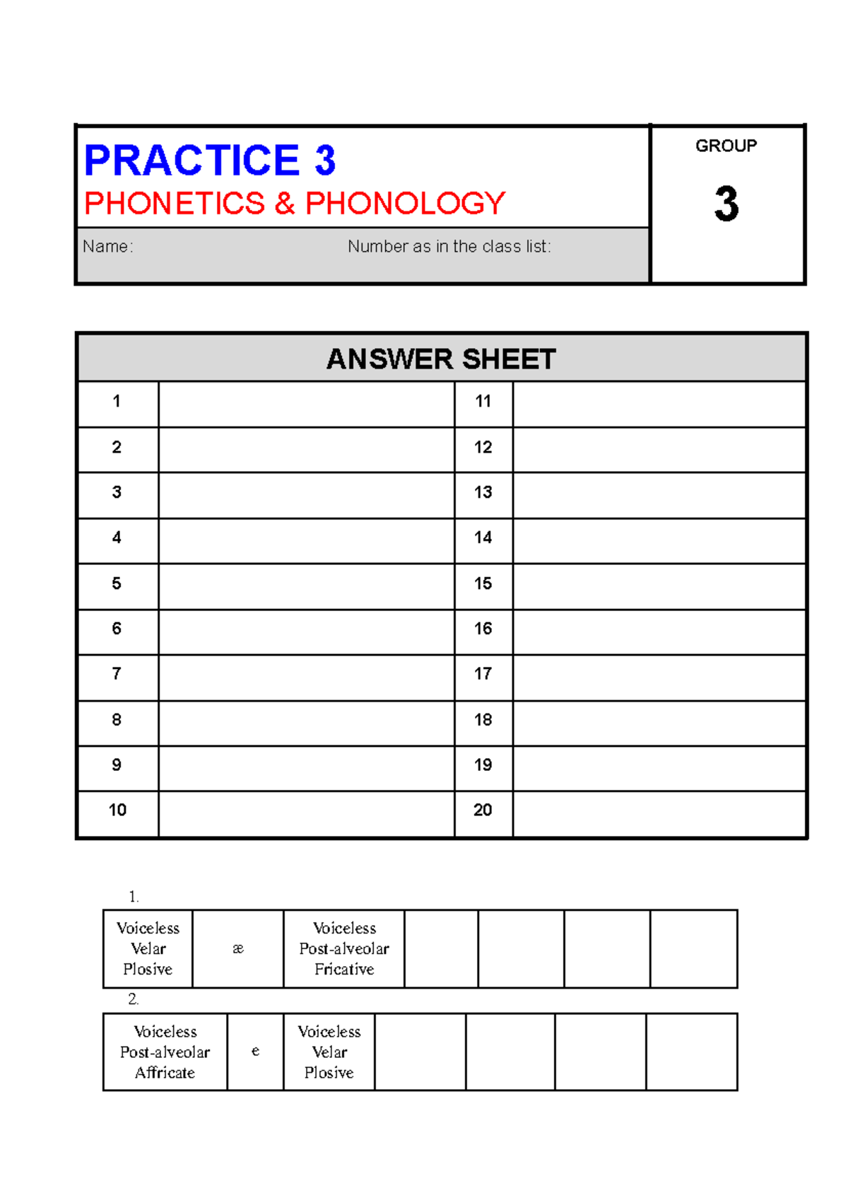 PHO 101 Group 3 Practice 1 - Phonetics & Phonology - Studocu