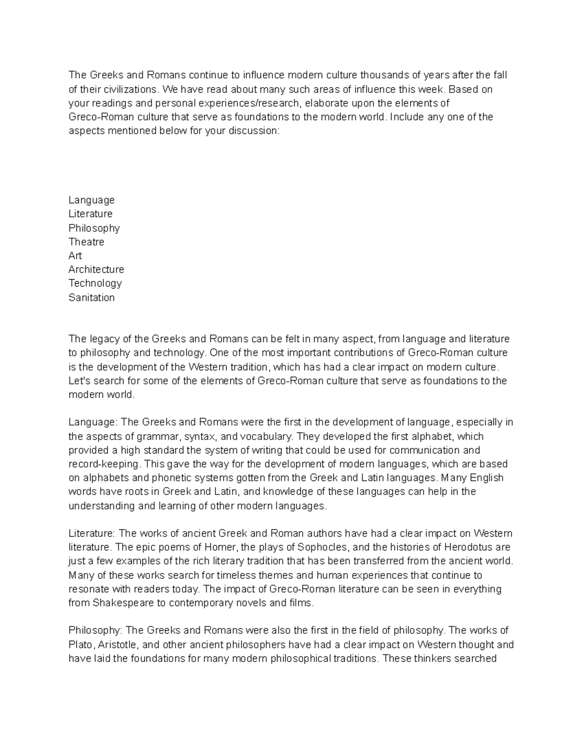Uniy8journalass - Greco-Roman Influence on Modern Culture and Society ...