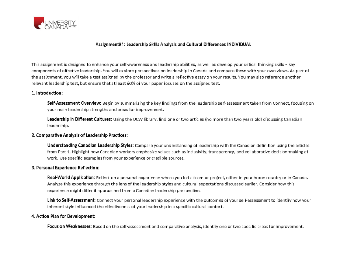 Individual Assignment #1: Analyzing Leadership Skills & Cultural ...