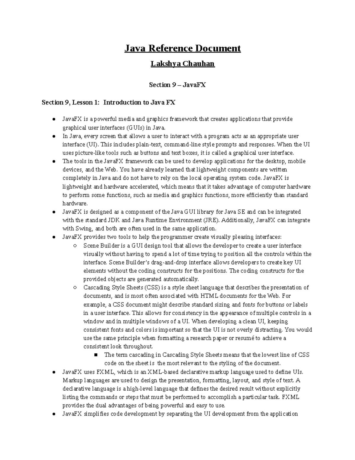 Java Reference Document [ Section 9] - Java Reference Document Lakshya Chauhan Section 9 ...