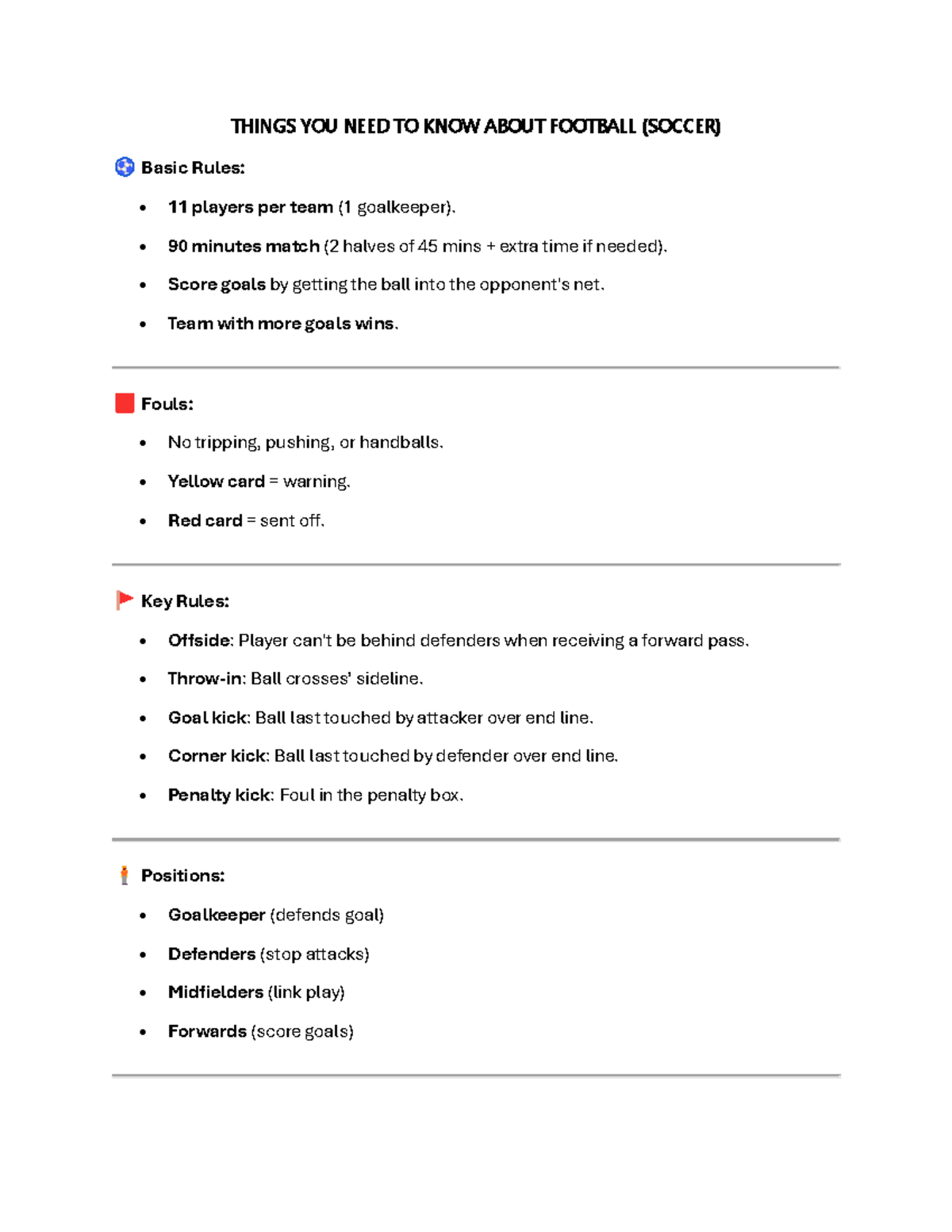 Football (Soccer) Basics: Key Rules & Positions Overview - Studocu