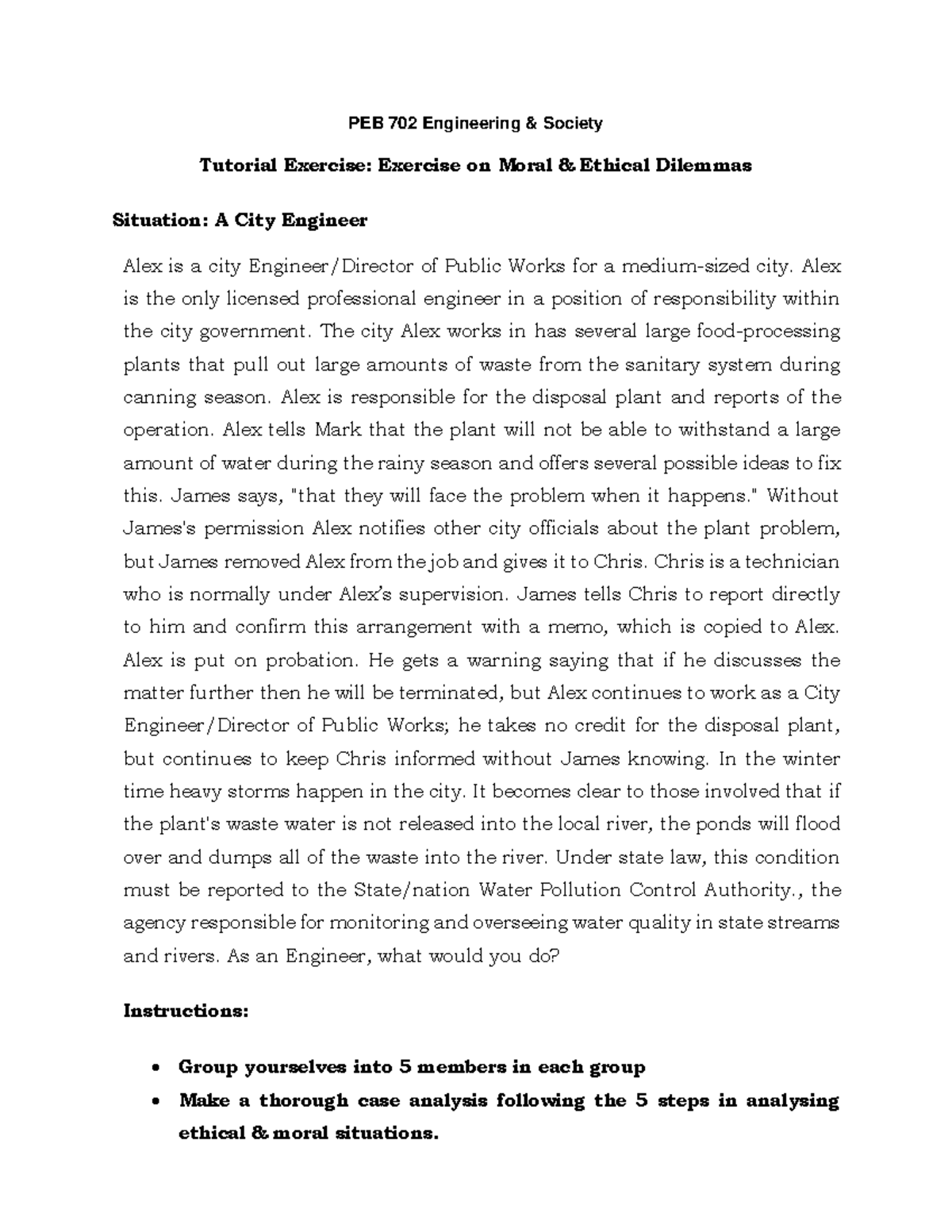 Tutorial exercise week 3 - PEB 702 Engineering & Society Tutorial ...