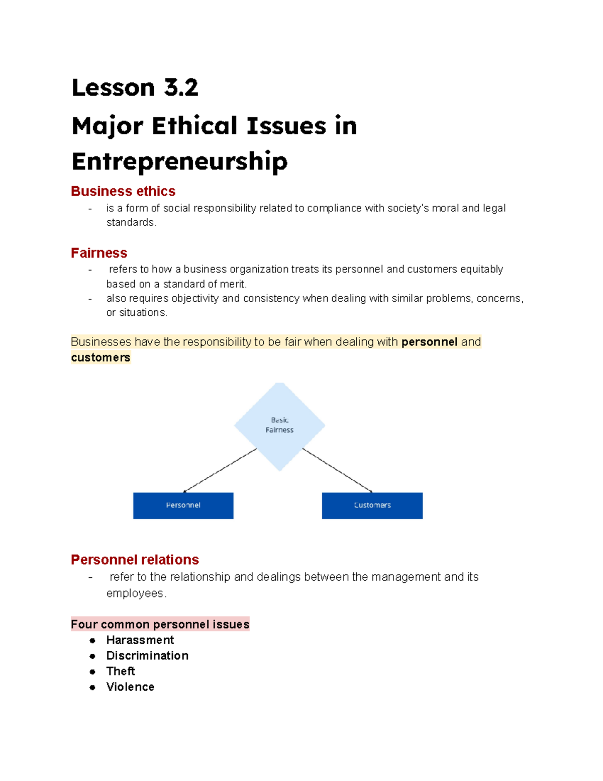 Reviewer Business ethics - Lesson 3. Major Ethical Issues in ...