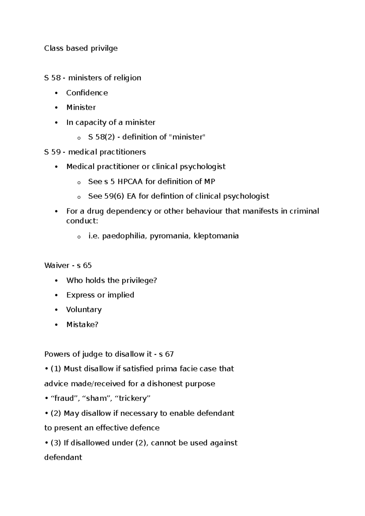 Class Based Privilege (CBP) - Lecture Notes on Legal Concepts - Studocu