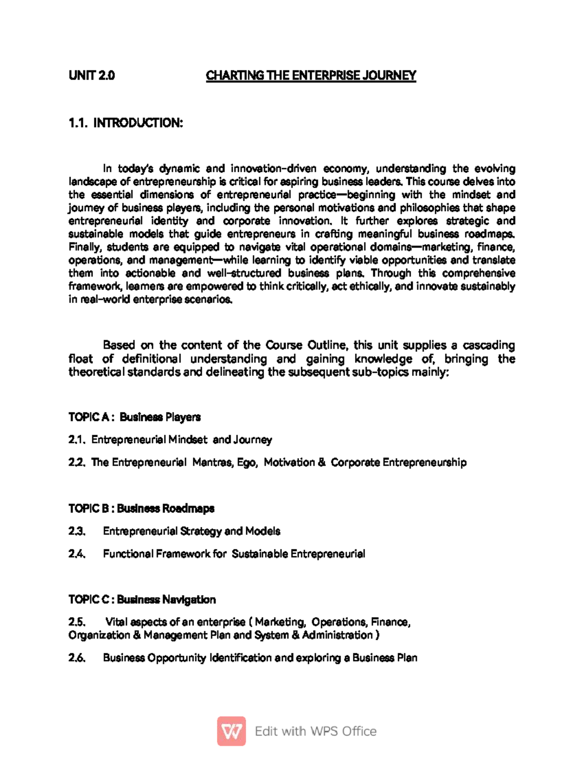 Entrepreneurship 101: Charting the Enterprise Journey (Unit 2.0) - Studocu