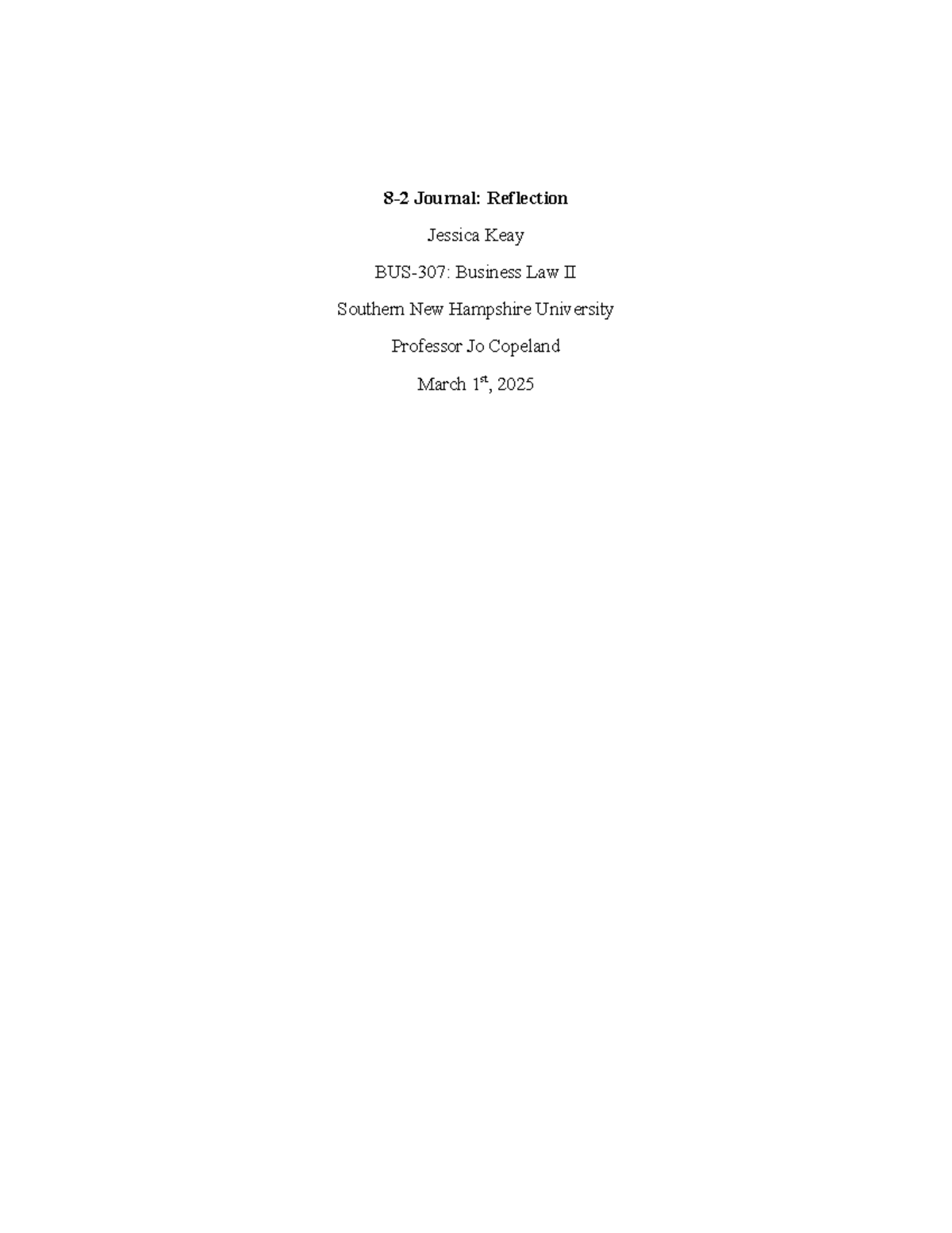 BUS-307 Module 8 Reflection Journal on Business Law II - Studocu