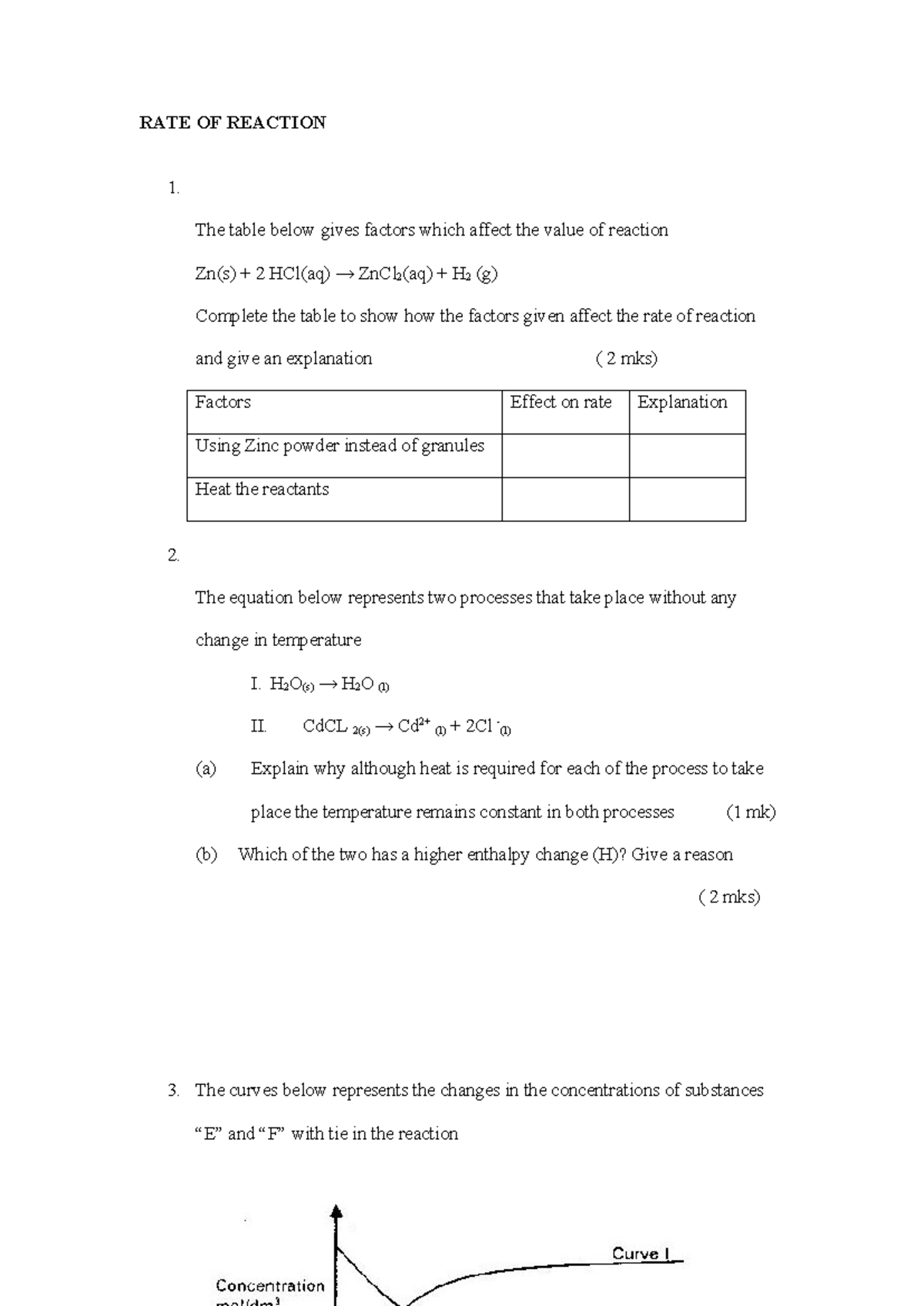 RATE OF REACTION QUIZ - FACTORS AFFECTING REACTION RATES - Studocu