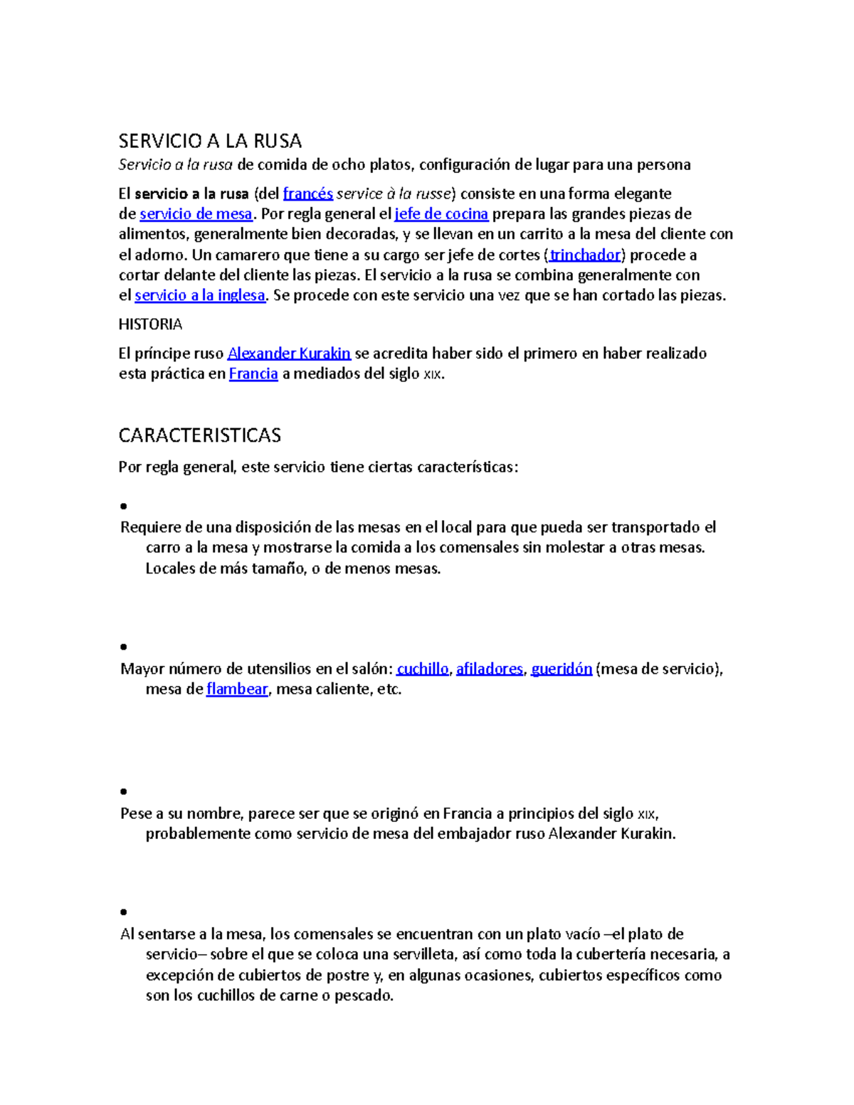 Servicio a la Rusa: Características y Proceso de Ocho Platos - Studocu