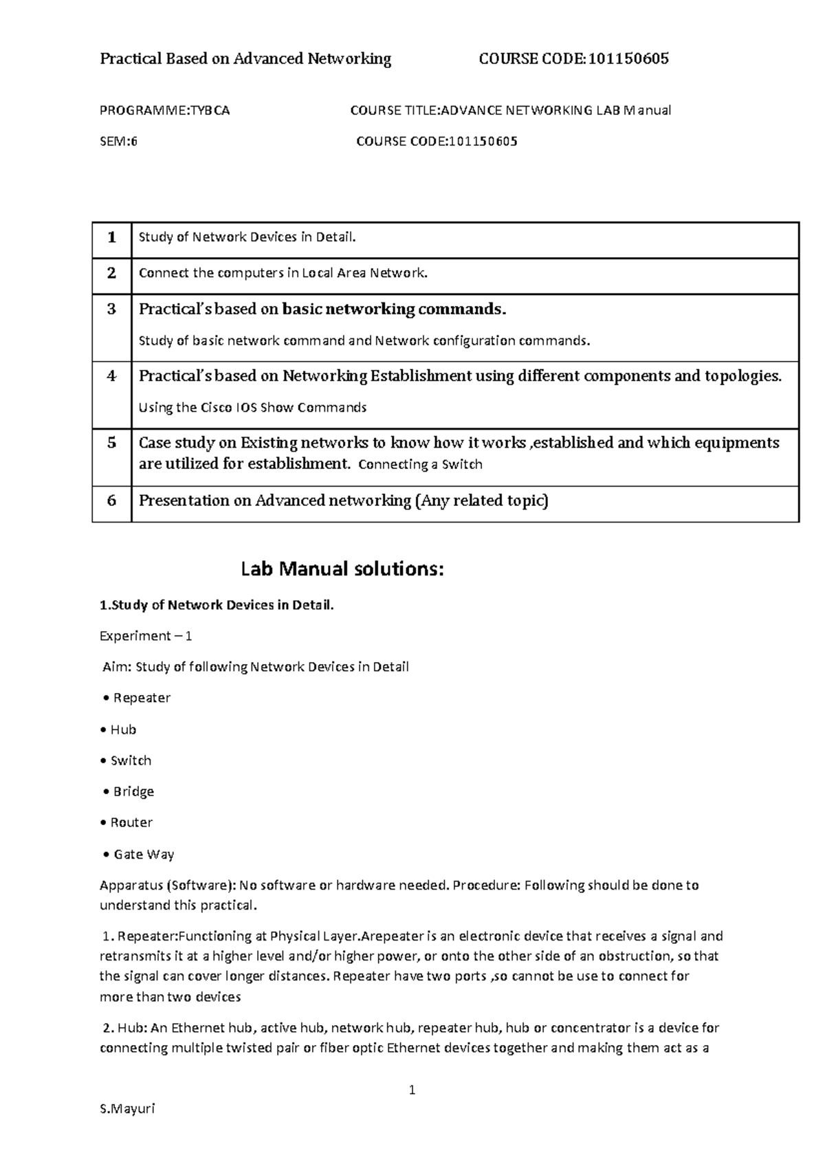 Advanced Networking lab sem6 - 1 PROGRAMME:TYBCA COURSE TITLE:ADVANCE ...