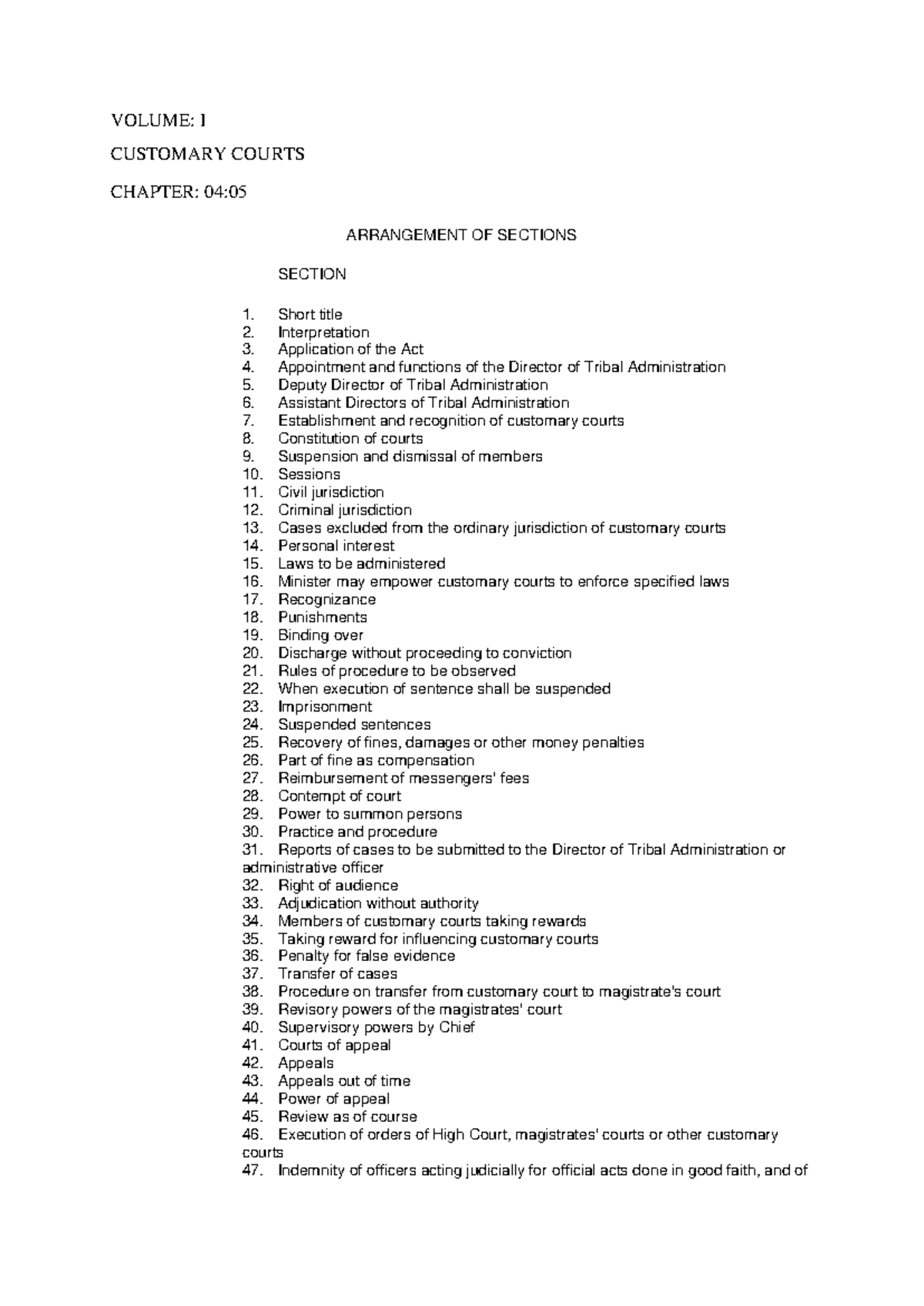 Customary Courts Act: Overview and Key Sections (Volume I) - Studocu