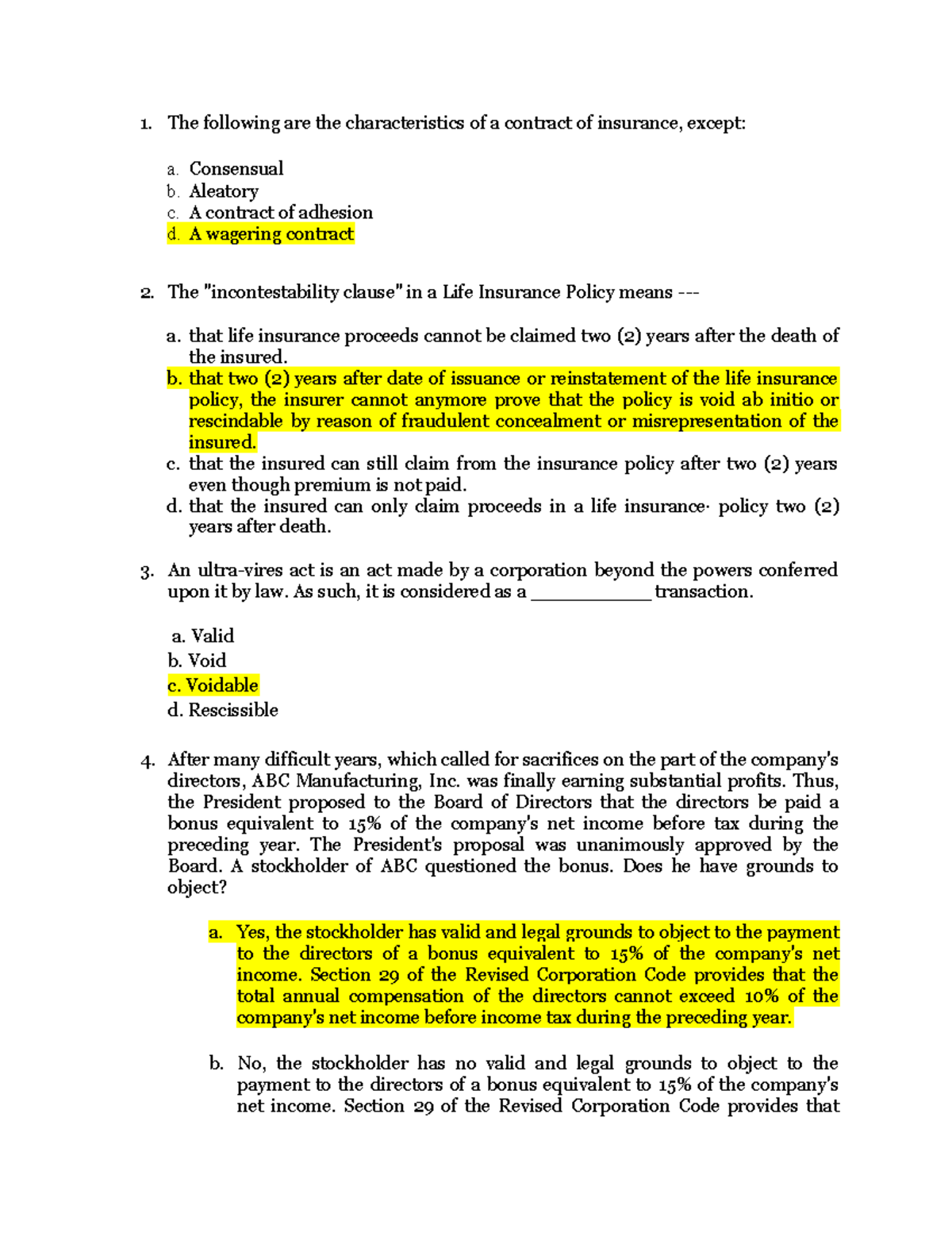 Insurance Law Quiz: Key Characteristics & Concepts - Studocu