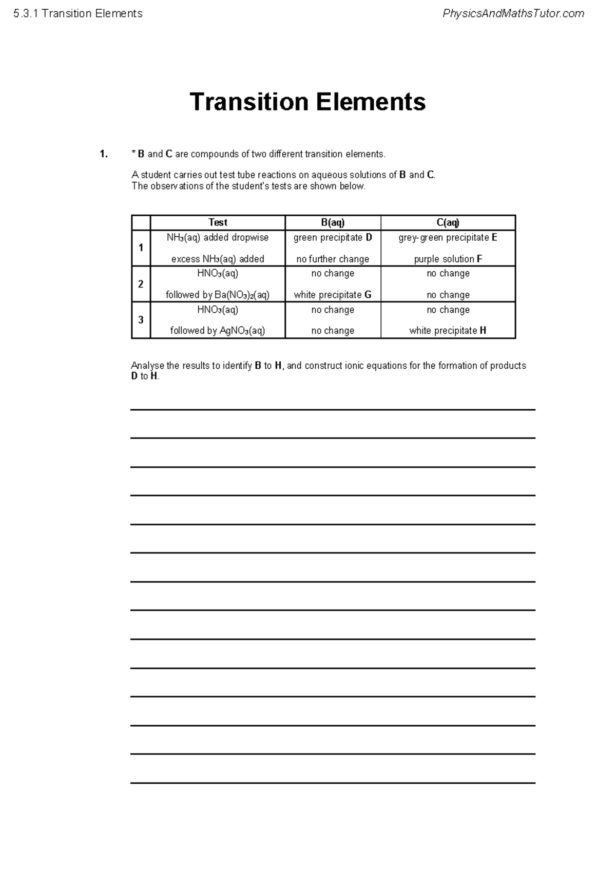 Transition Elements - Reactions and Complexes Analysis (DOC-20231013 ...