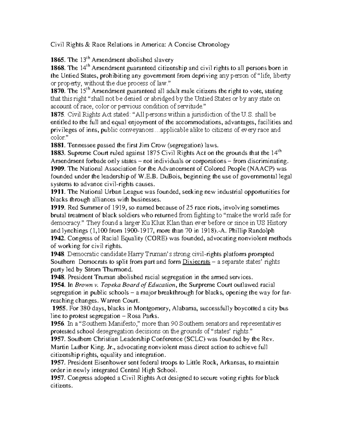 Civil Rights & Race Relations in America: A Chronology (1865-1981 ...