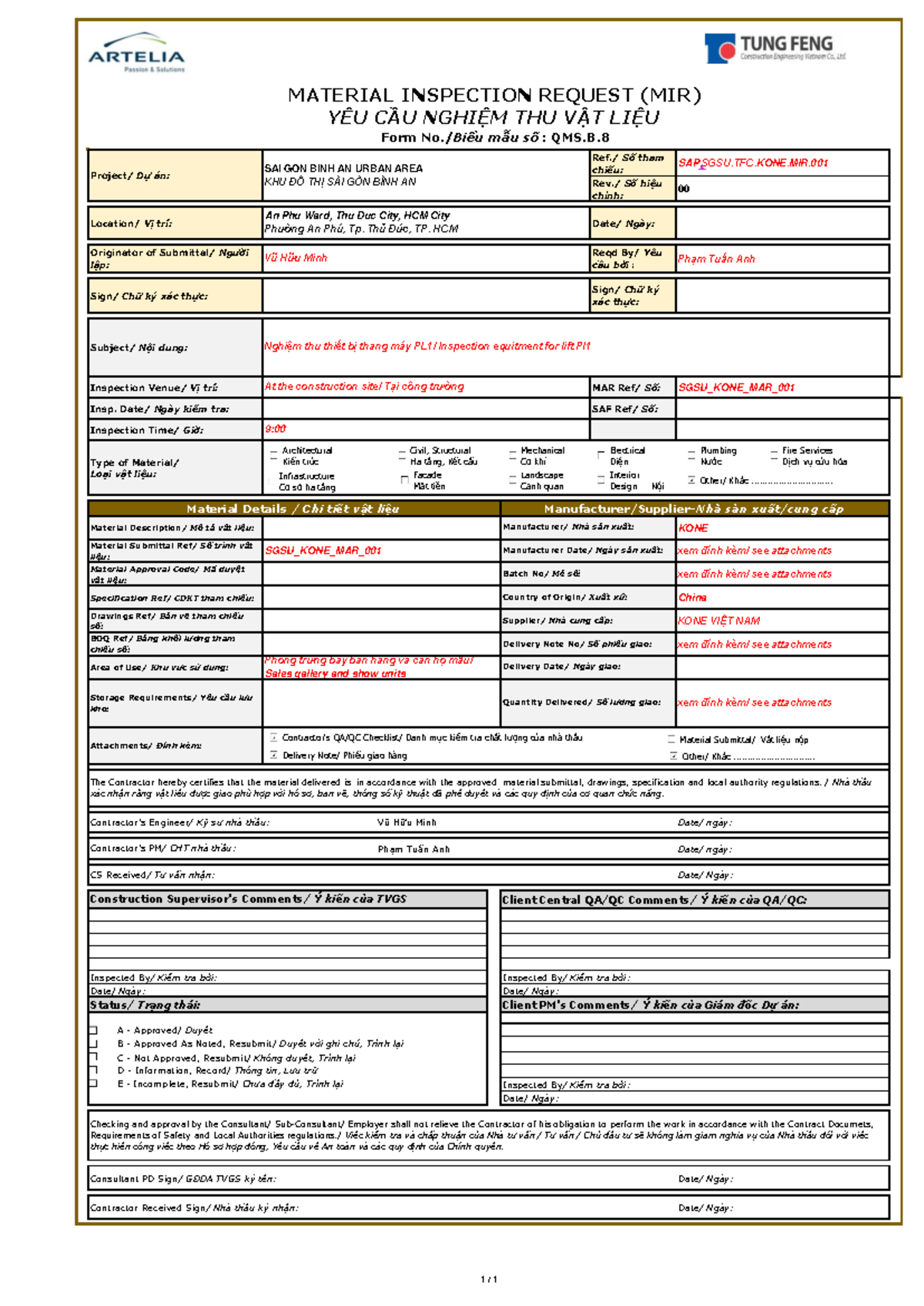 MIR Inspection Report for Lift Equipment - Project Sài Gòn Bình An ...