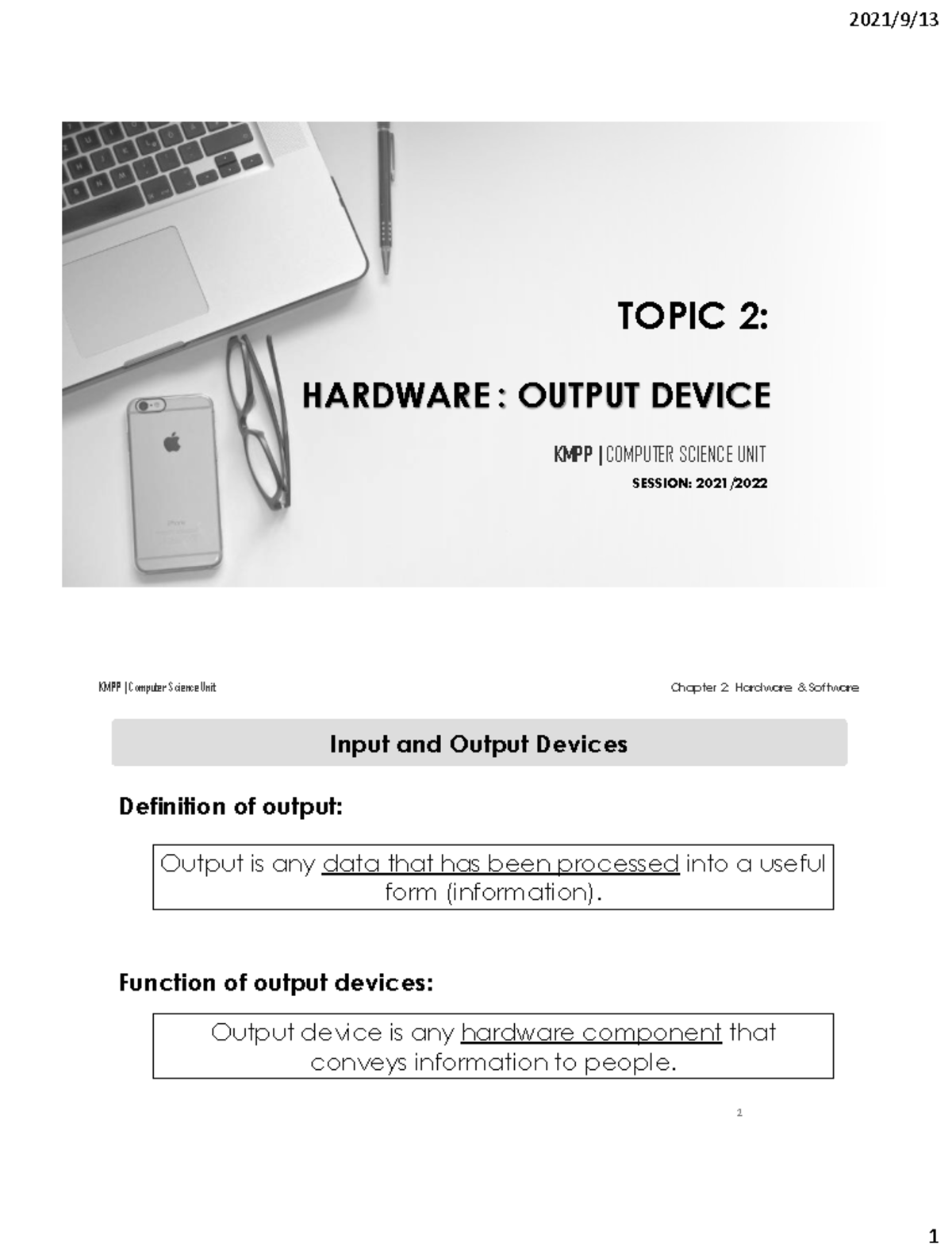 KMPP Computer Science Unit: Chapter 2 - Output Devices Overview - Studocu