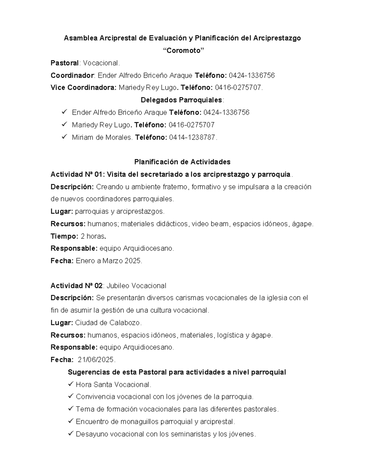 Asamblea Arciprestal de Evaluación y Planificación del Arciprestazgo ...