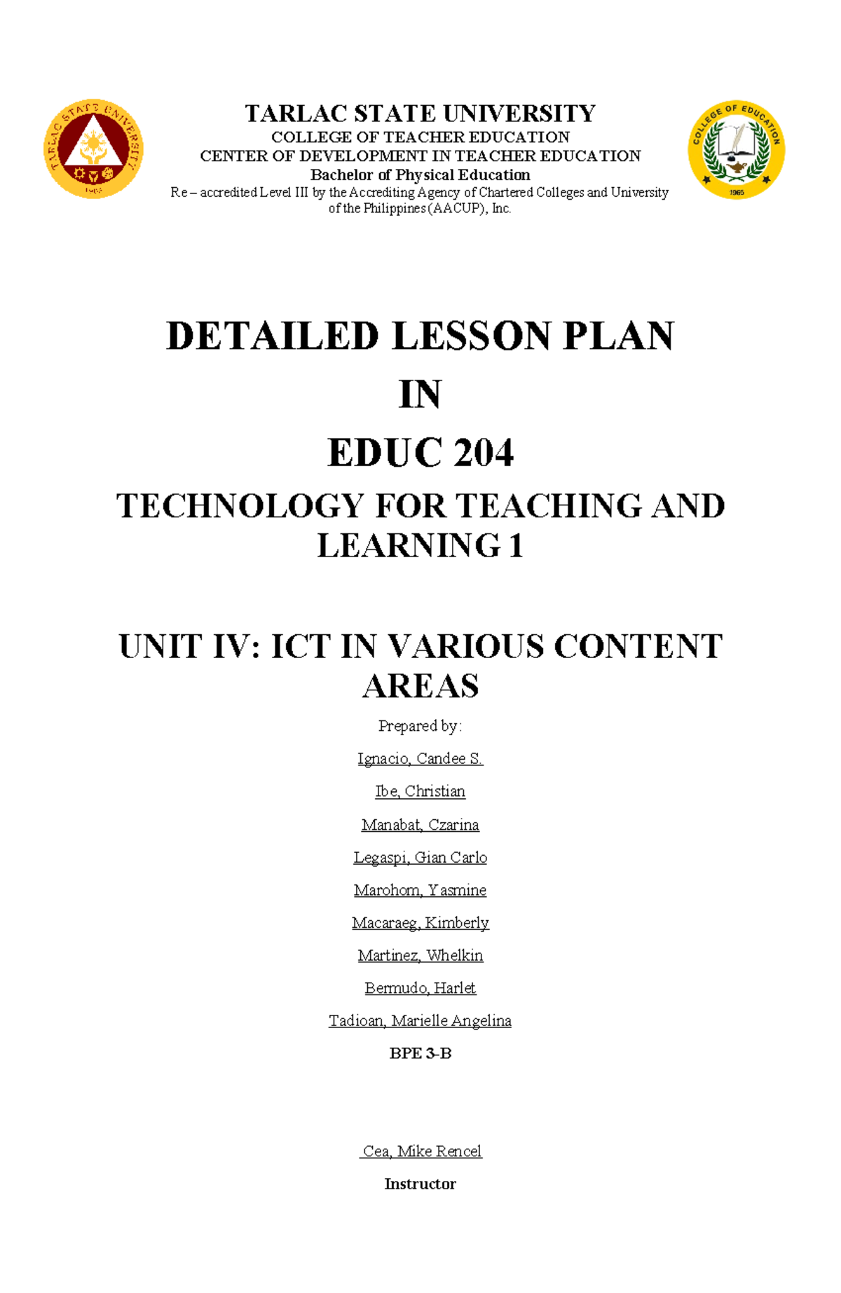 Detailed Lesson Plan in EDUC 204: ICT in Teaching & Learning 1 - Studocu