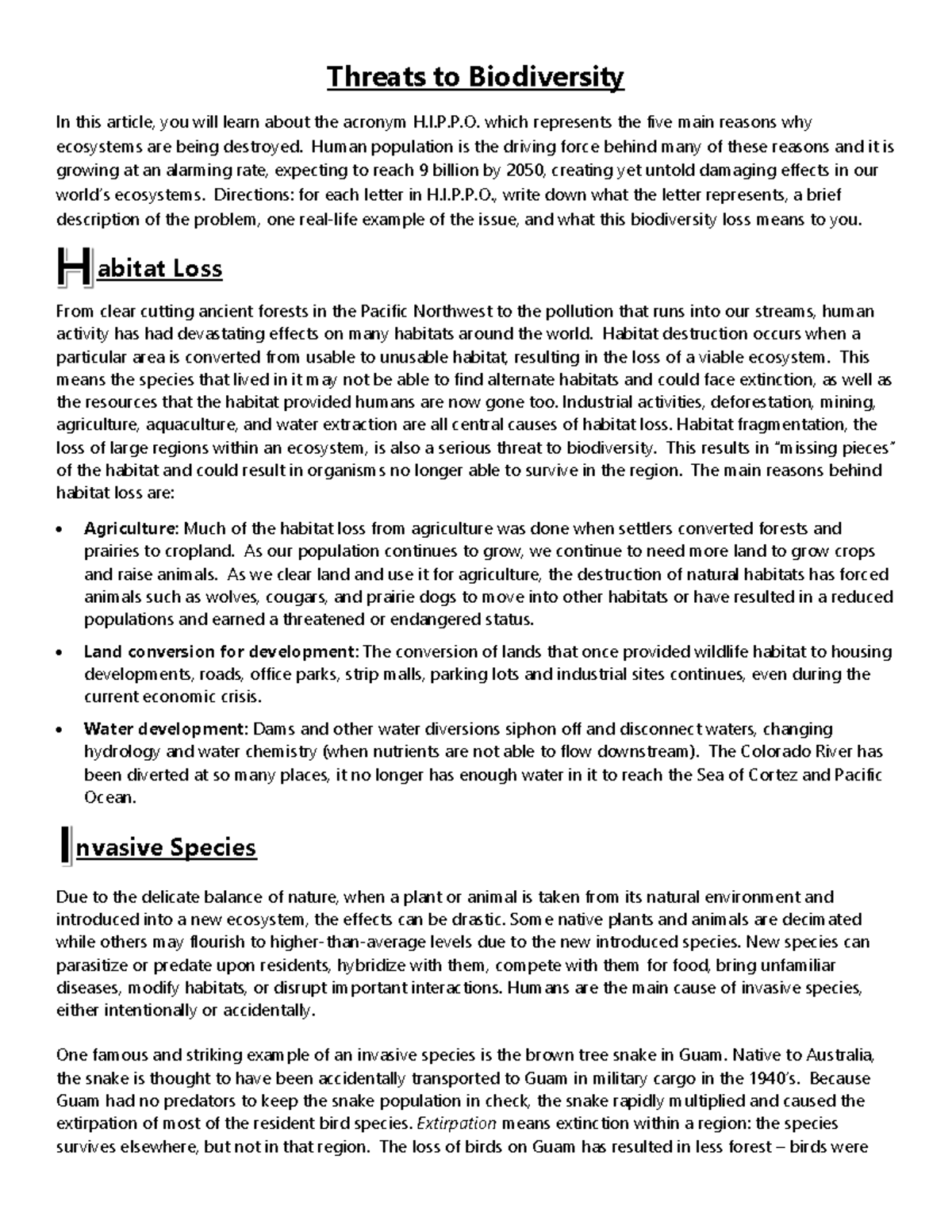 H.I.P.P.O. and Its Impact on Biodiversity Loss: An Overview - Studocu