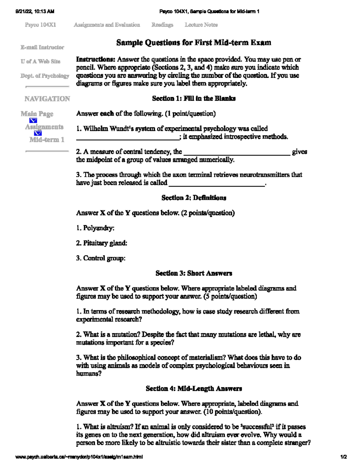 Psych 104 Midterm 1 Practice Questions & Study Guide - Studocu