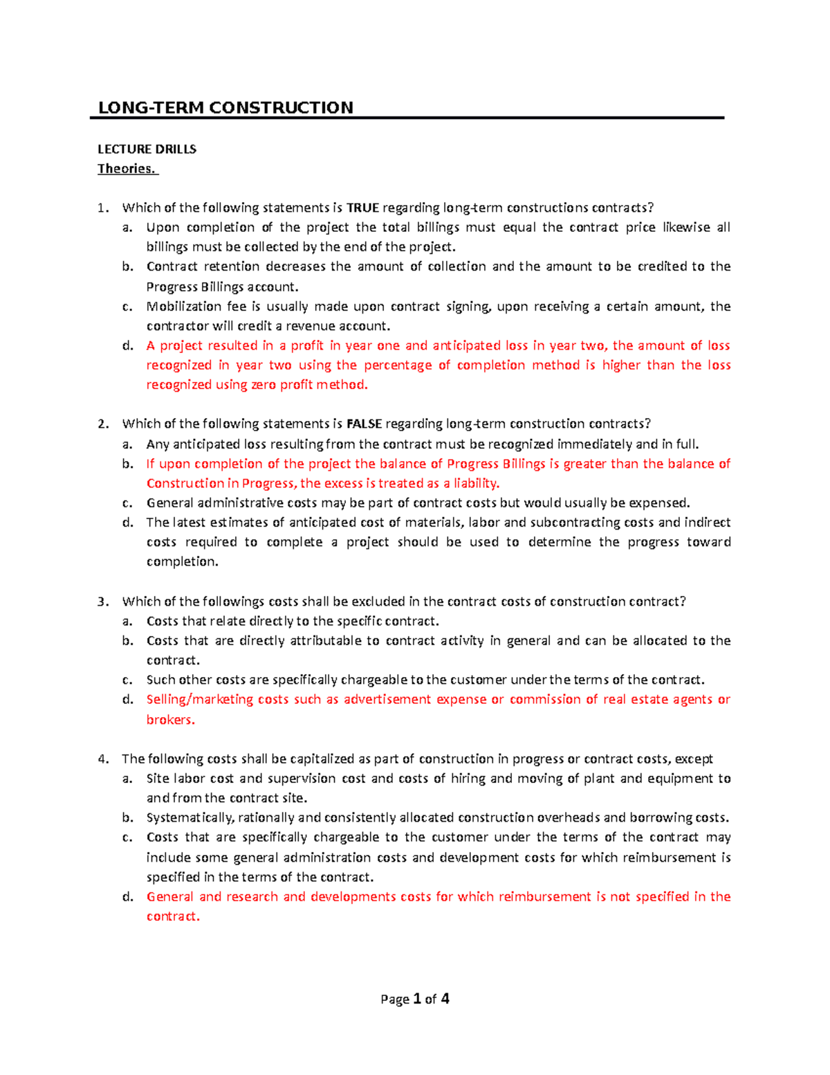 06 LONG TERM CONSTRUCTION CONTRACTS: LECTURE DRILLS & PROBLEMS - Studocu