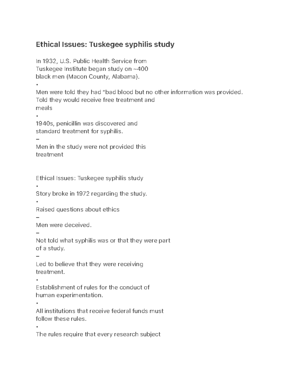 Ethical Issues: Tuskegee syphilis study - Public Health Service from ...