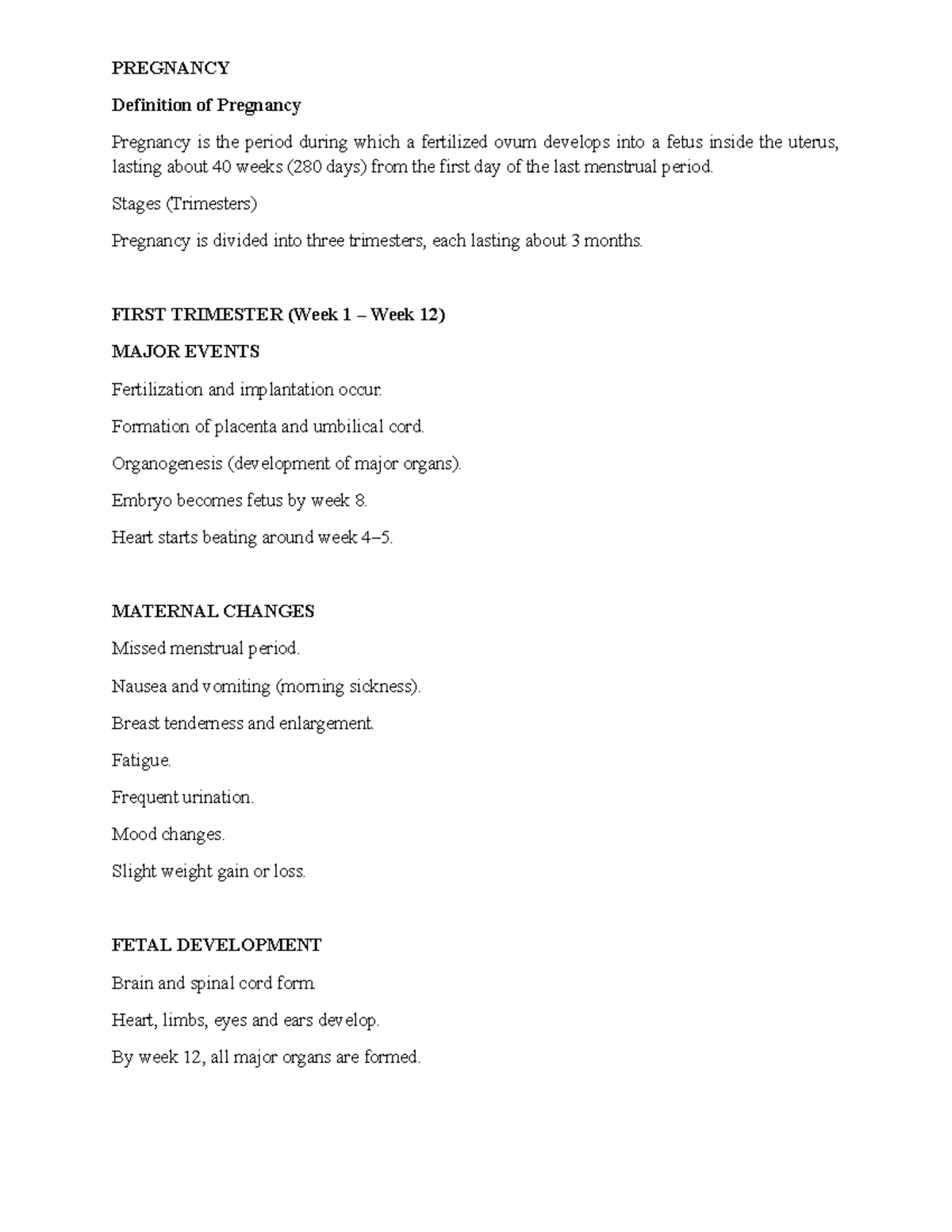 PREG 101: Comprehensive Overview of Pregnancy Stages and Care - Studocu