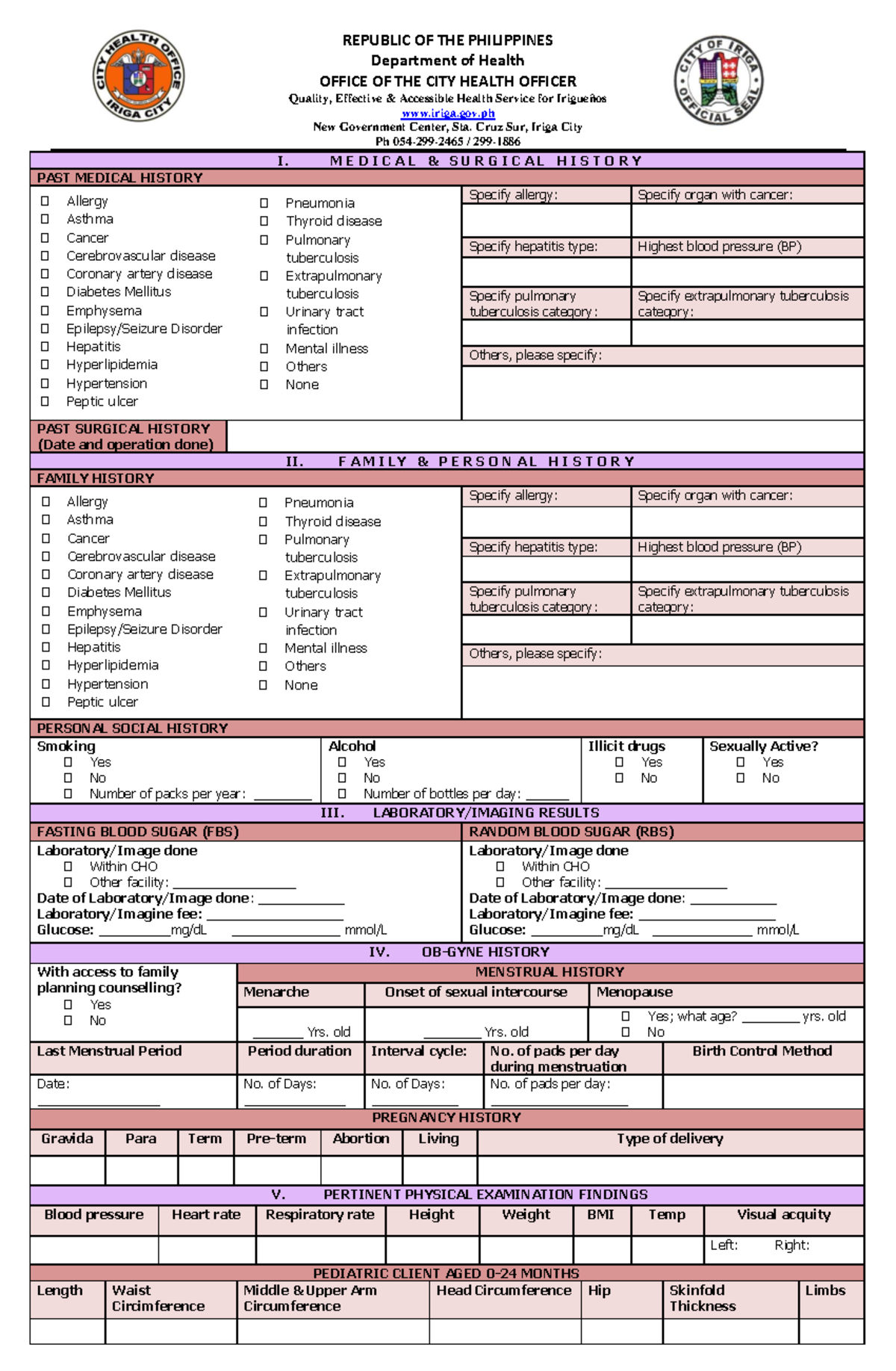 OPD-FPE Form: Comprehensive Medical & Family History - Studocu