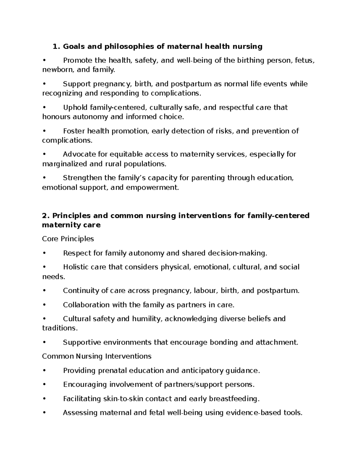 Unit 1 - Reviewer: Goals and Principles of Maternal Health Nursing ...