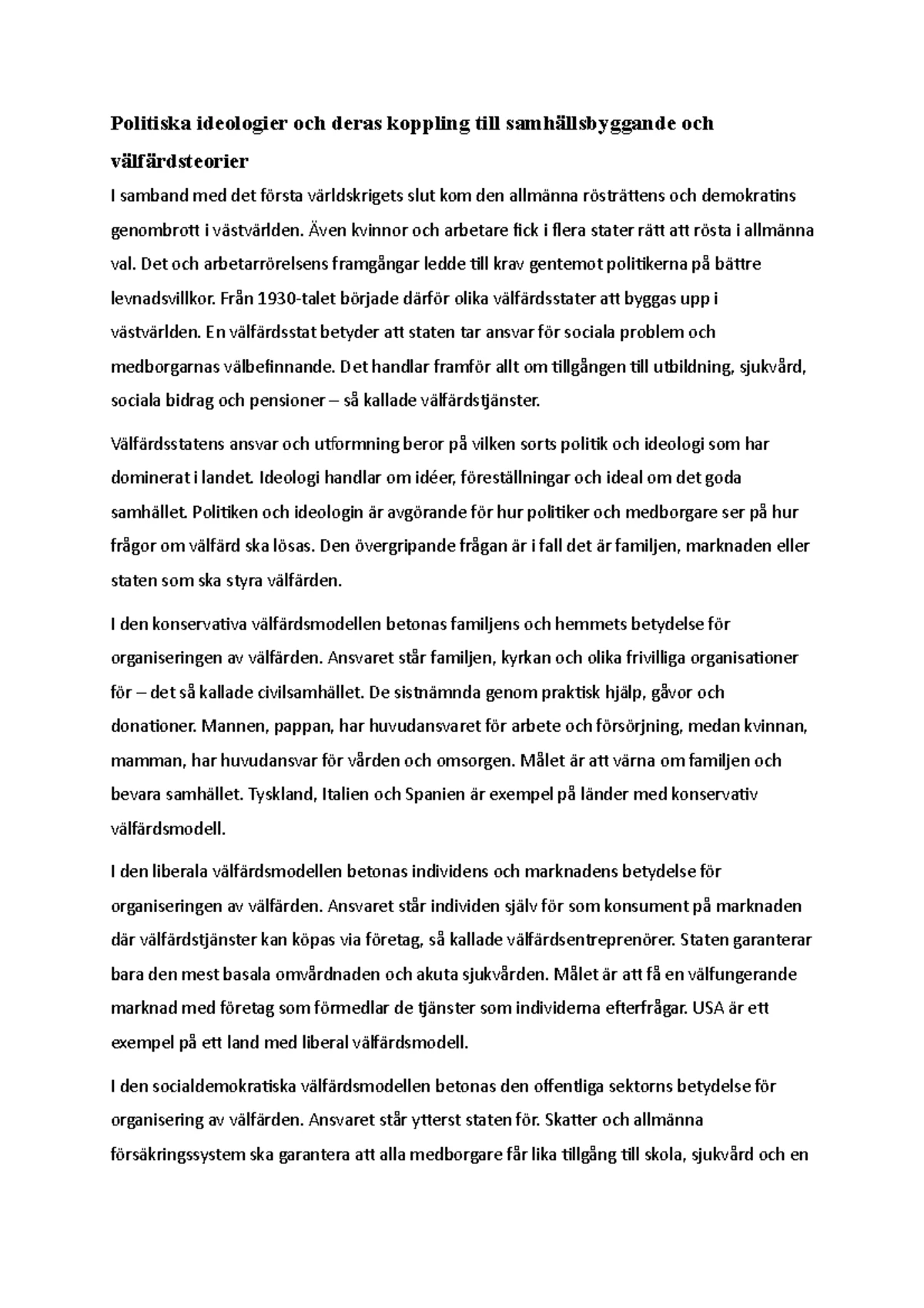 Samhällskunskap 1a2: Ideologier och Politisk Struktur i Sverige - Studocu