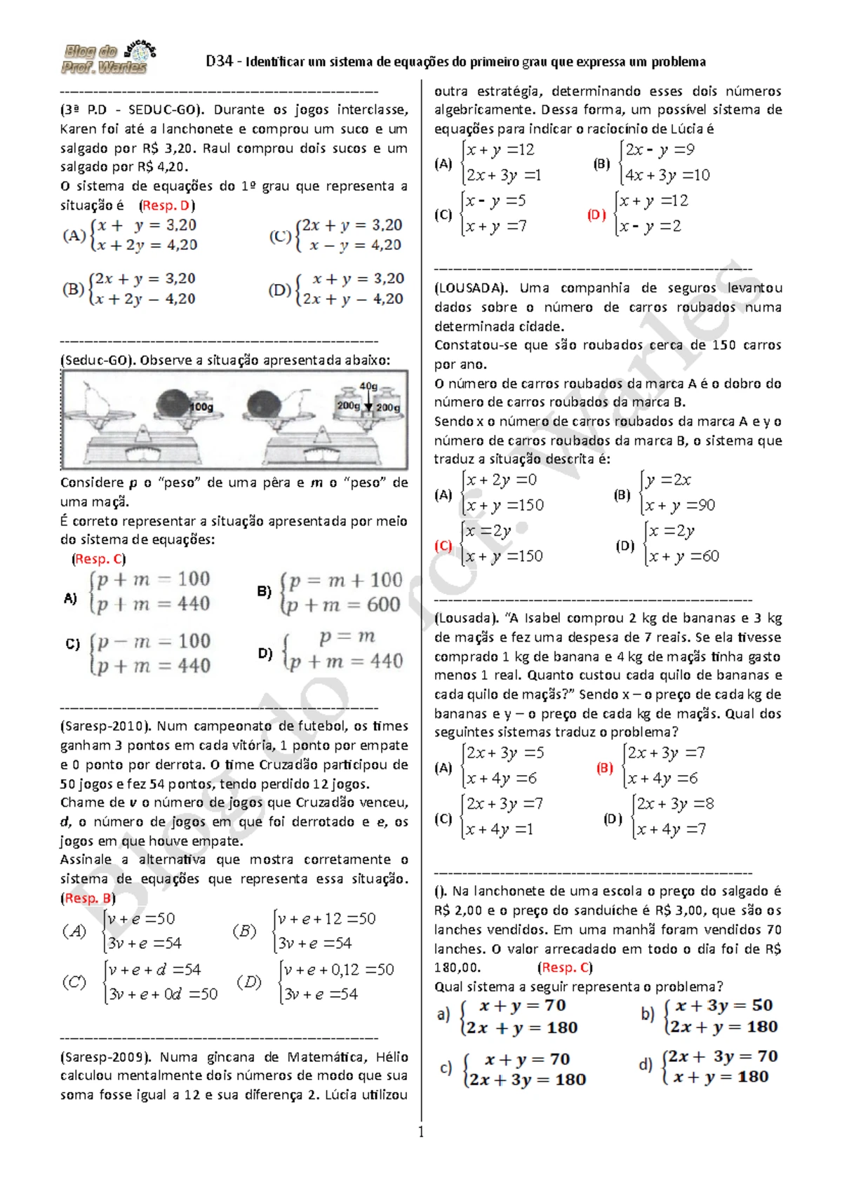 D32 (9º ANO - Mat.) - Blog do Prof. Warles - sequências de números ou ...