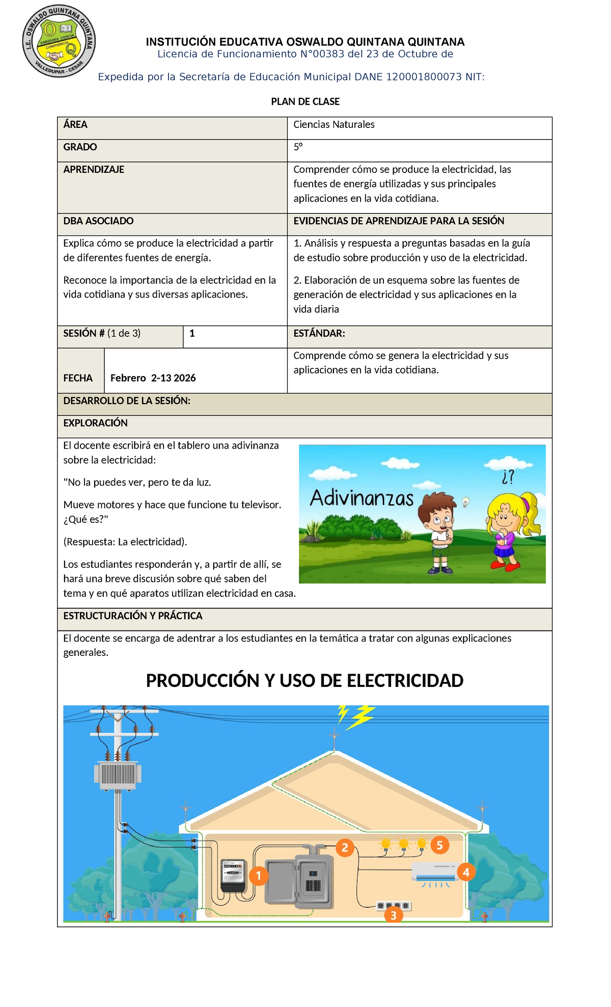 PLAN DE CLASE #2: Producción y Uso de Electricidad (Ciencias Naturales ...