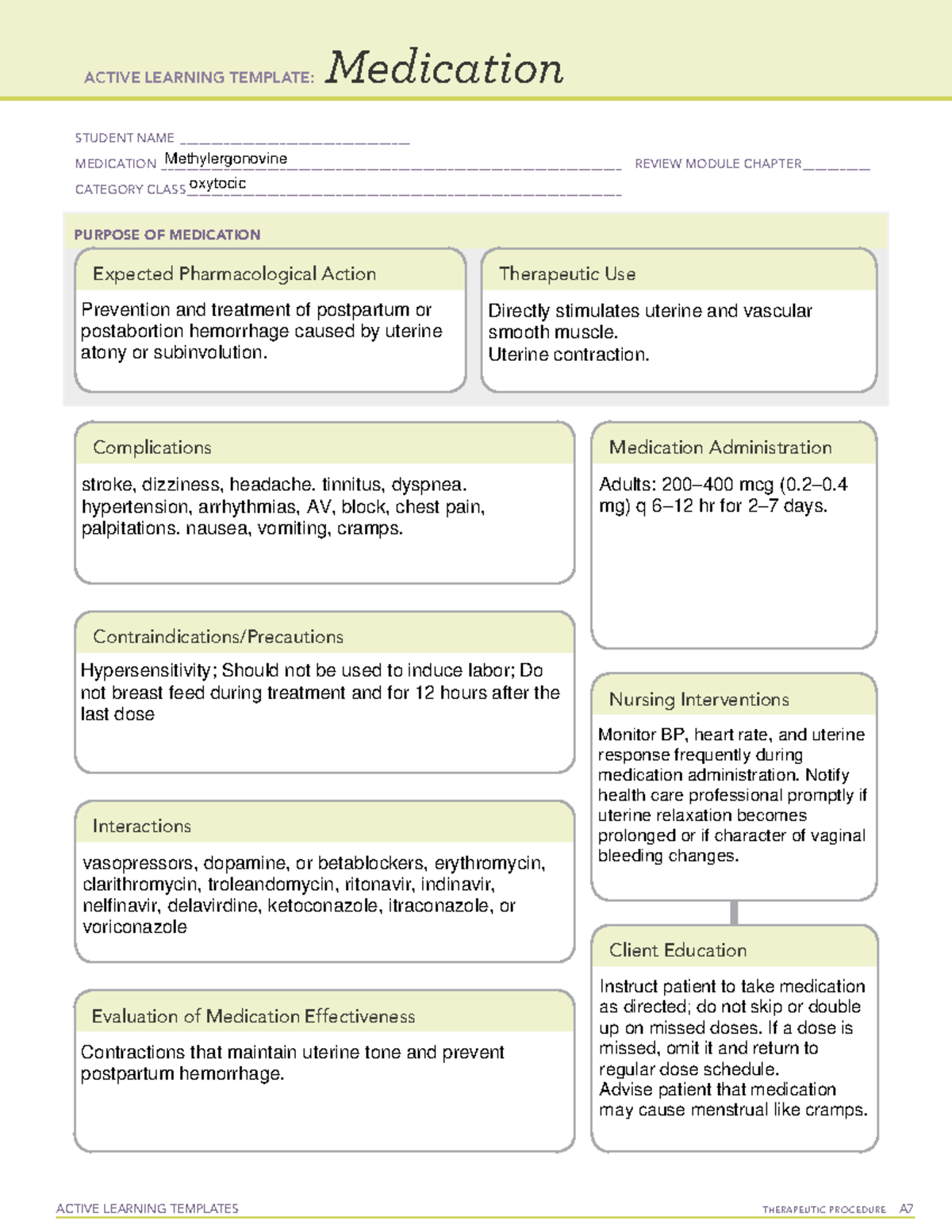 Methylergonovine Drug Card - Therapeutic Guidelines & Nursing Care ...