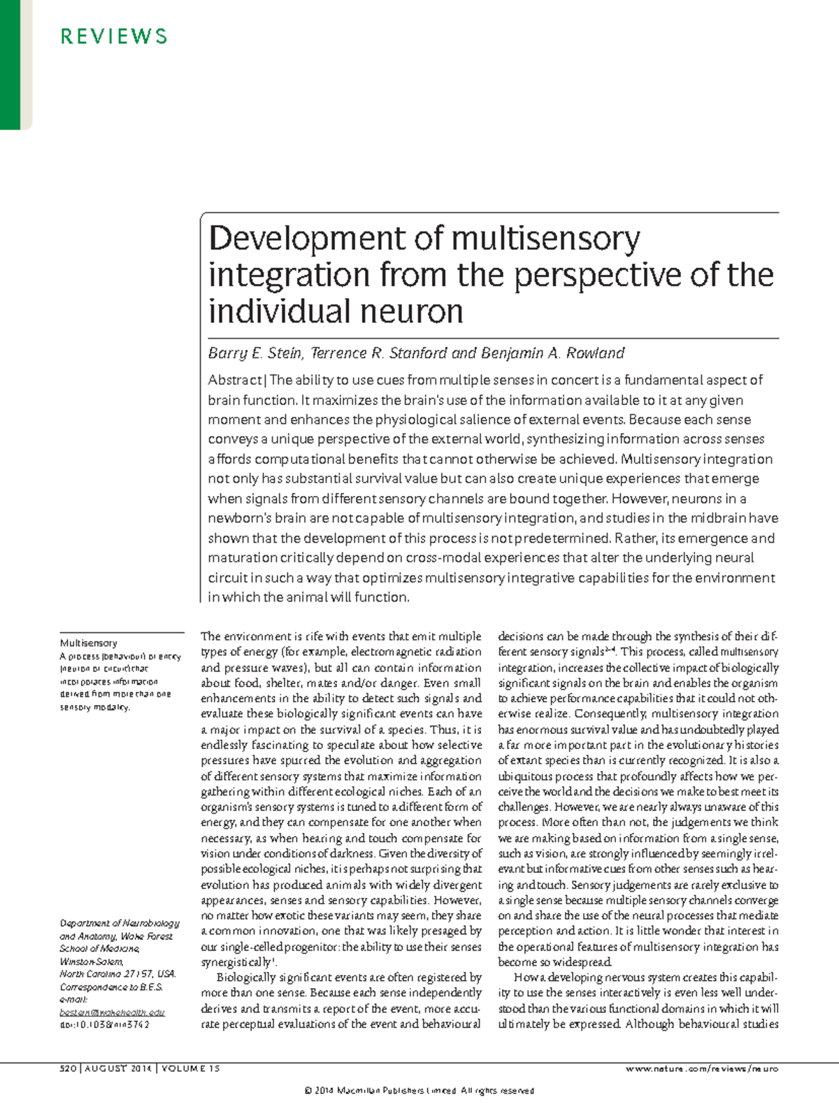 Multisensory Integration Development in Superior Colliculus: Insights ...