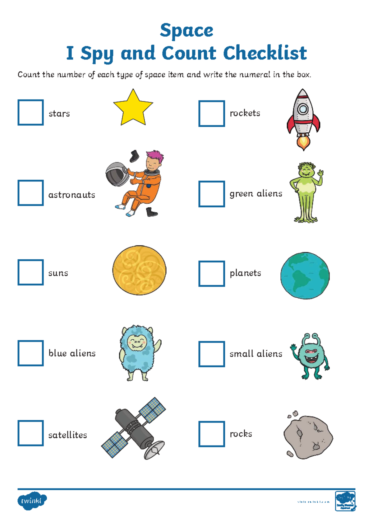 Checklist - english for teaching - Space I Spy and Count Checklist ...