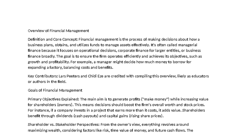 Overview of Financial Management Concepts and Practices 1 - Studocu